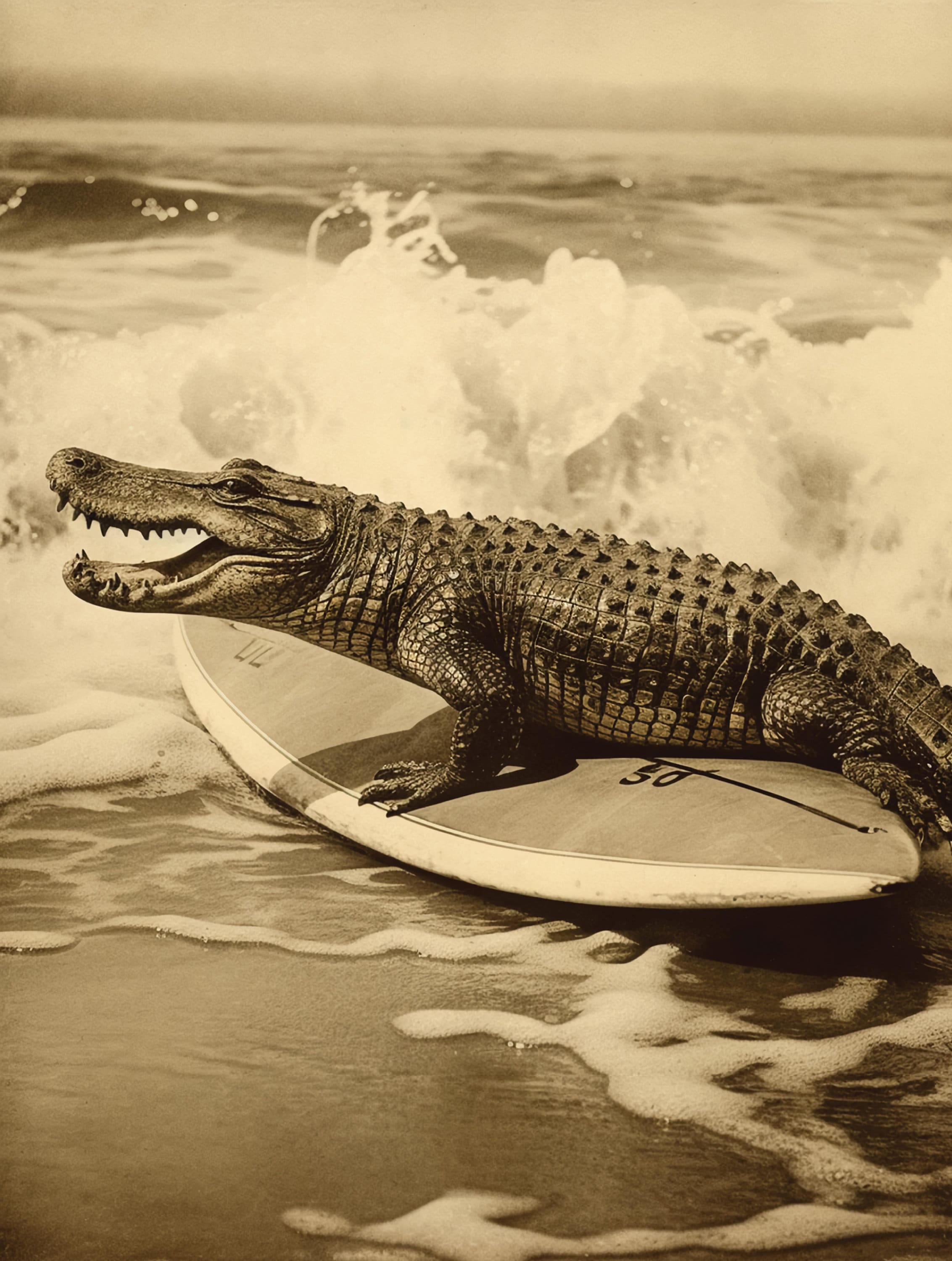 Gator Surfing Photographic Style Coastal Decor Beach Wall Art V1 ...