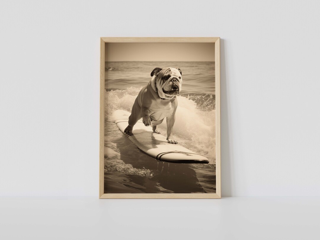 Bulldog Surfing | Photographic Style | Coastal Decor | Beach Wall Art ...