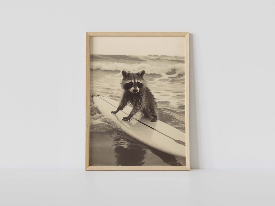 Raccoon Surfing | V1 | Photographic Style | Vertical Poster | 5x7 ...