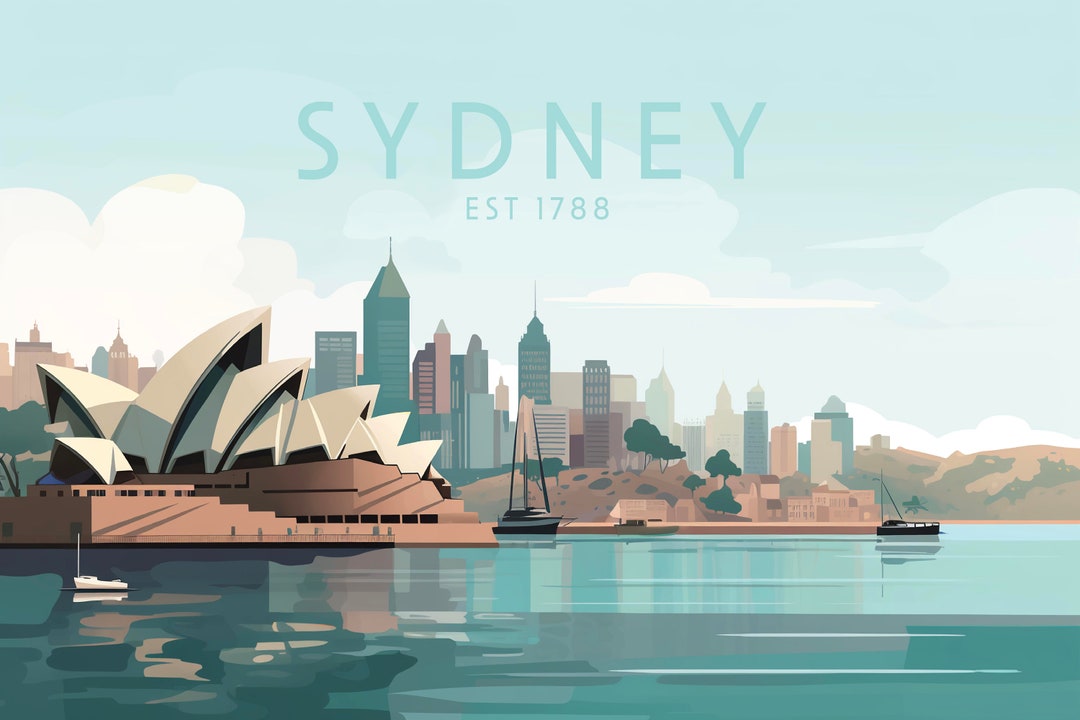 Sydney Travel Poster Opera House Australian Art V2 Minimalist 7x5 ...