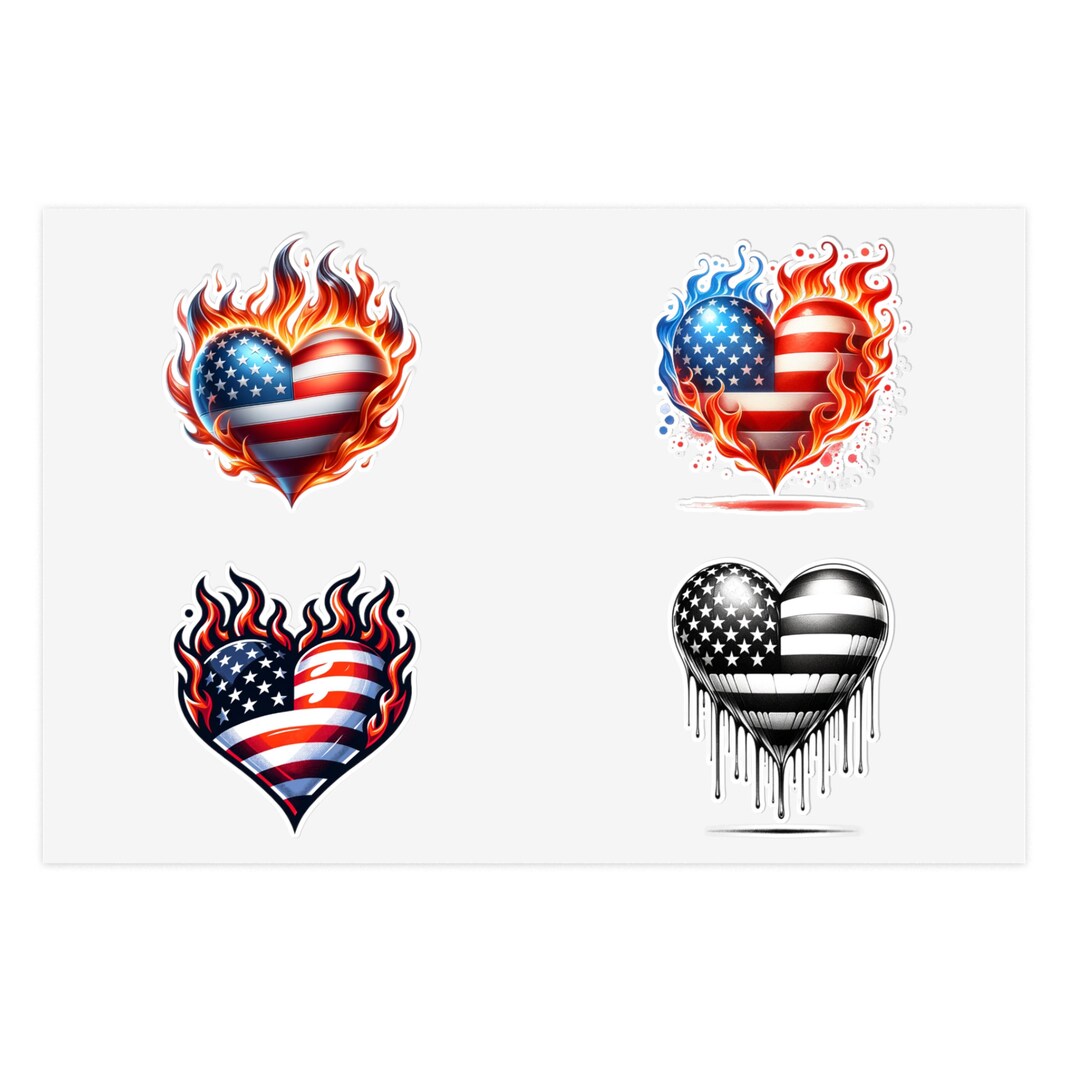 American Flag Sticker Sheet, American Flag Heart, Multi Stickers, USA ...