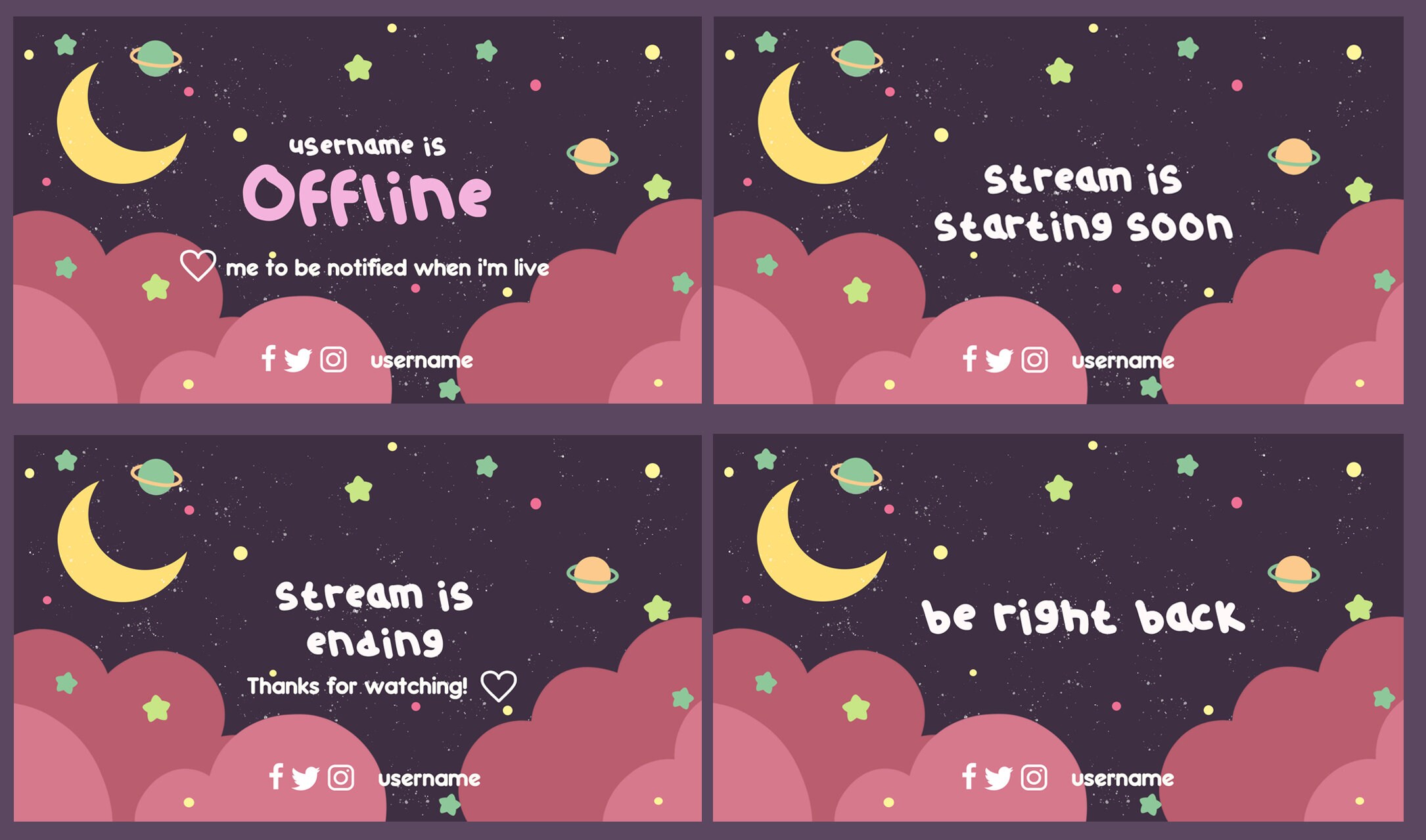 Animated 4x Cute Space Twitch Youtube Banner // Offline | Etsy