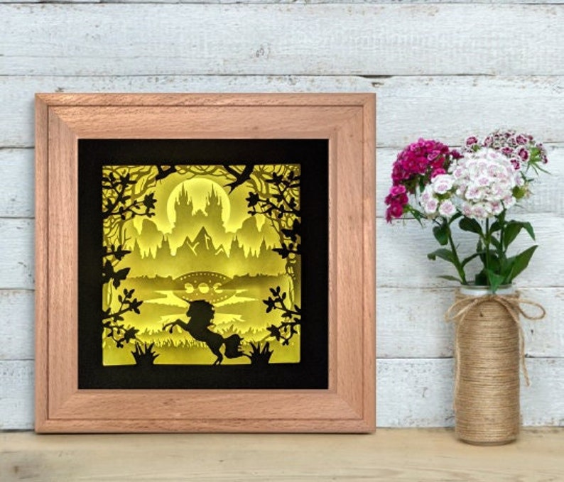 Unicorn Kingdom Fantasy Light Box Shadow Box Template SVG - Etsy
