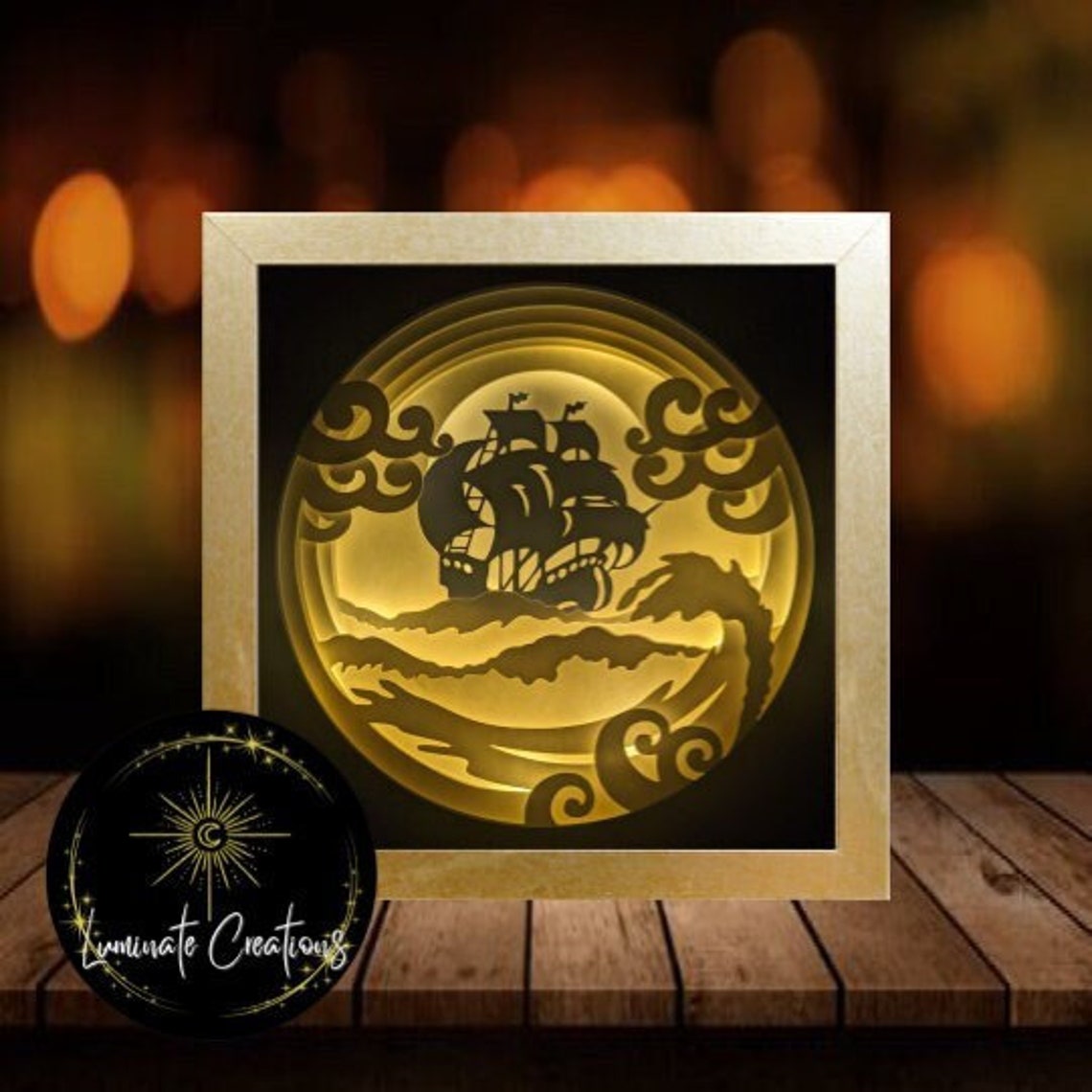 Ship at Sea Light Box Shadow Box Template SVG Instant | Etsy