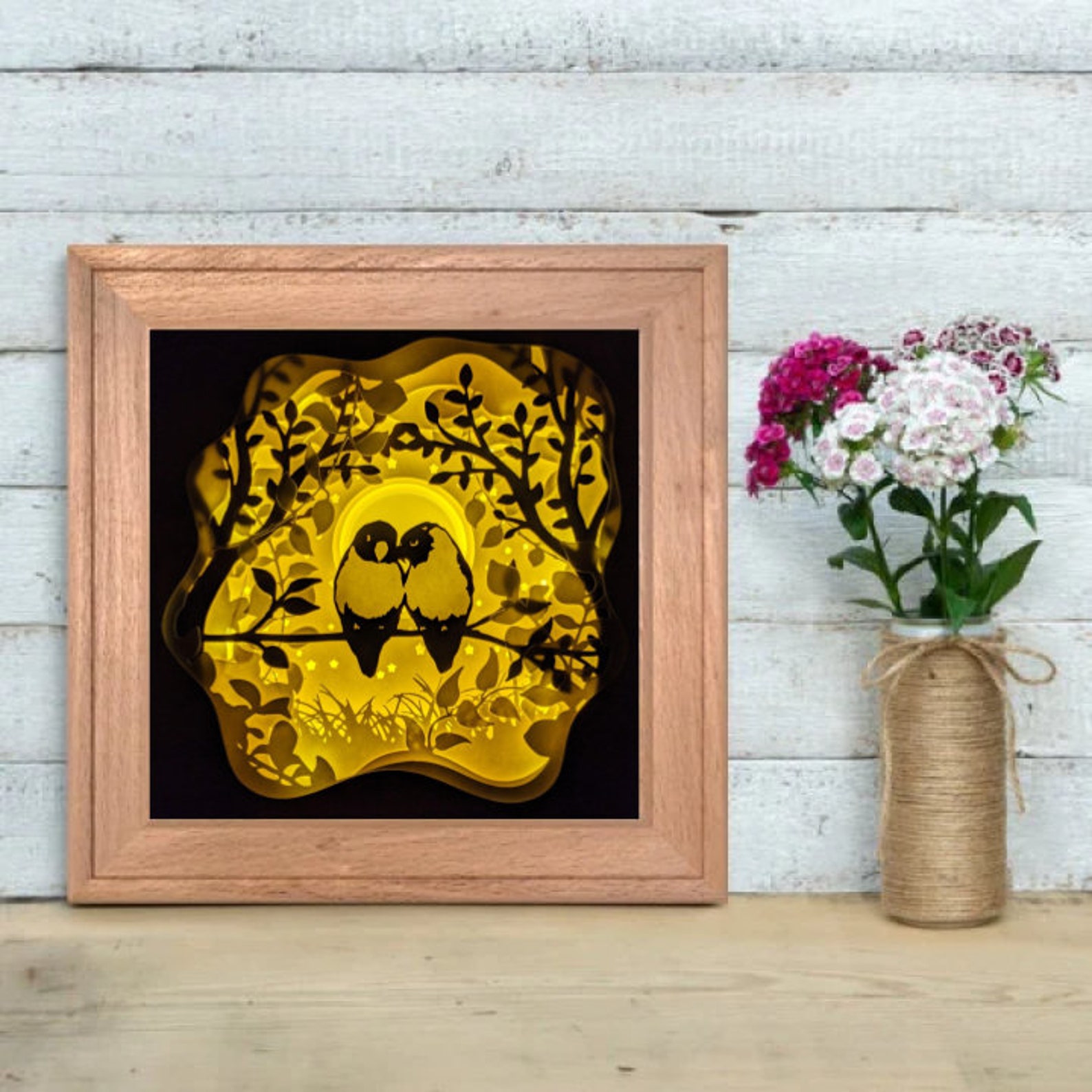 Love Birds Light Box Shadow Box Template SVG Instant - Etsy