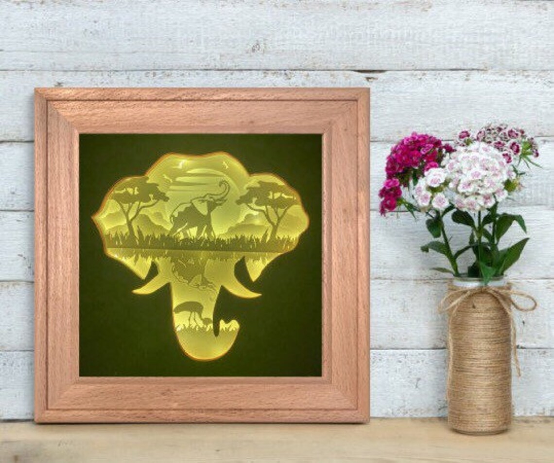 Safari Elephant Light Box, Shadow Box Template - Fichier de ...