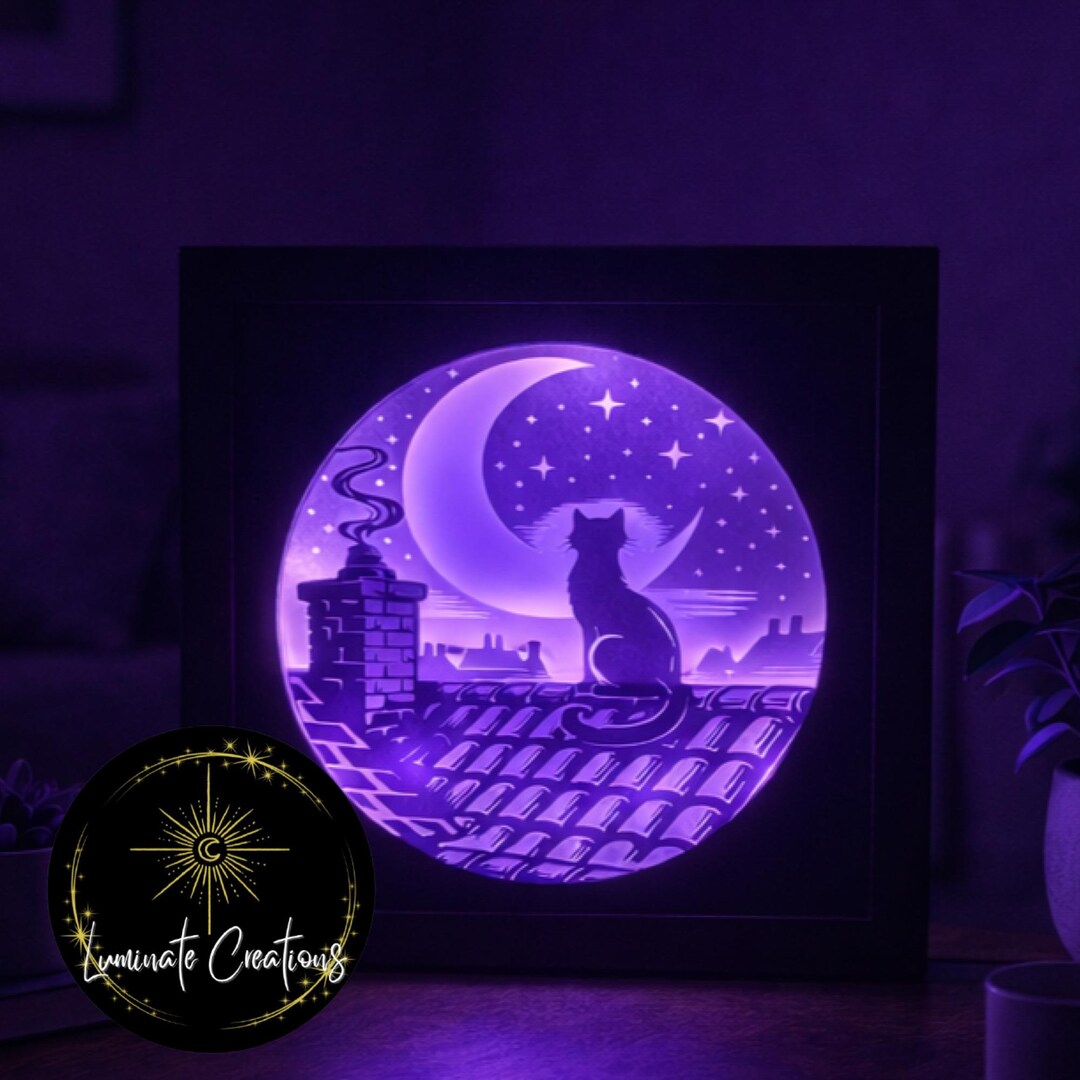 Rooftop Cat Shadow Box Template - Digital Download File (only) 3D Paper ...