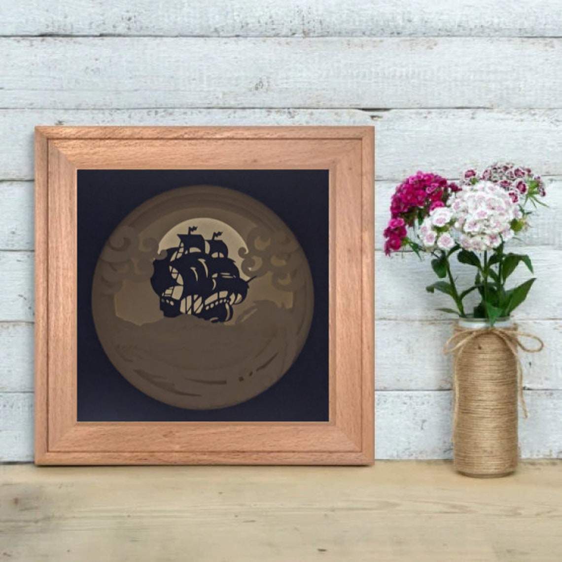 Ship at Sea Light Box Shadow Box Template SVG Instant | Etsy
