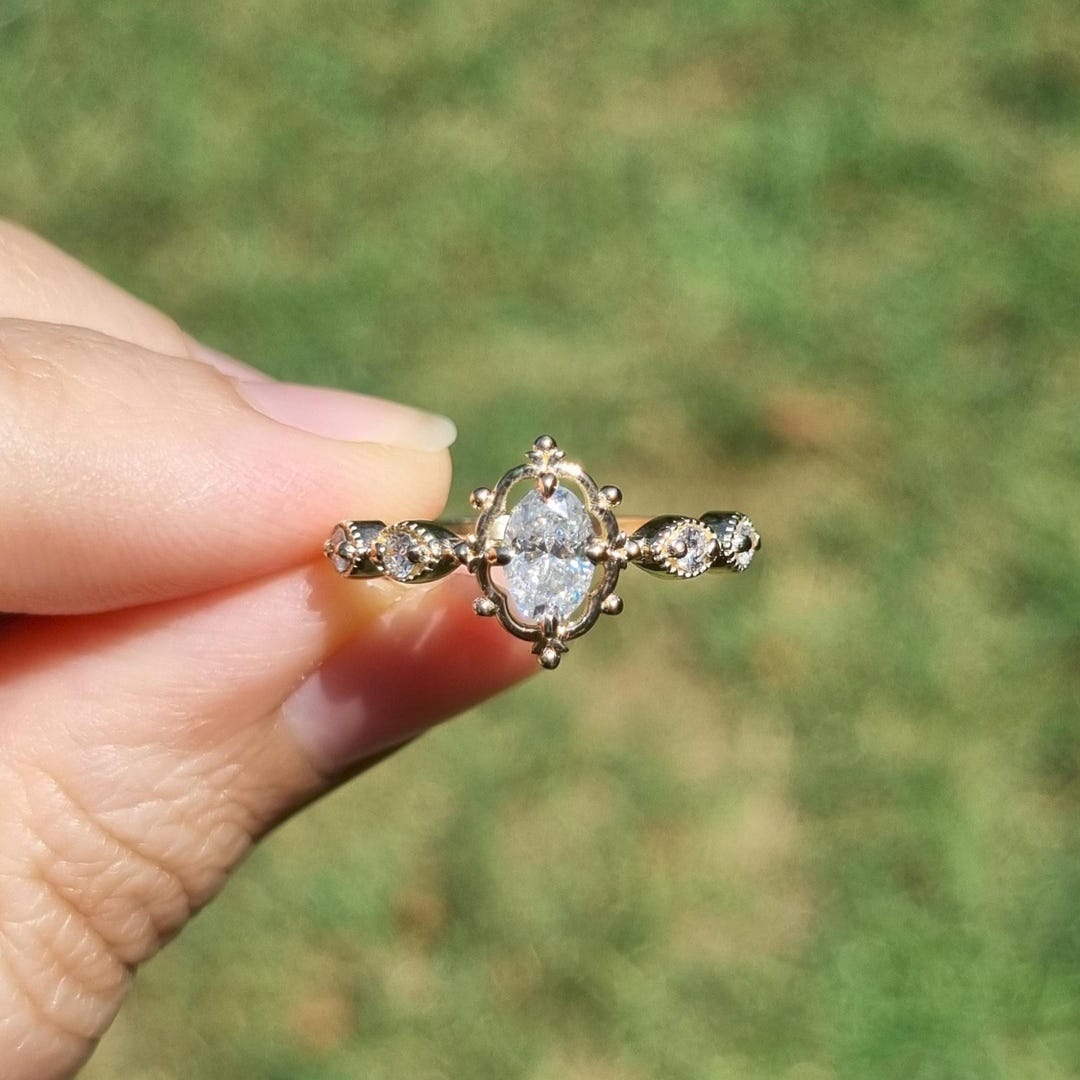 14K Gold & Sterling Silver, Oval Cut Moissanite Ring G3.4 - Etsy