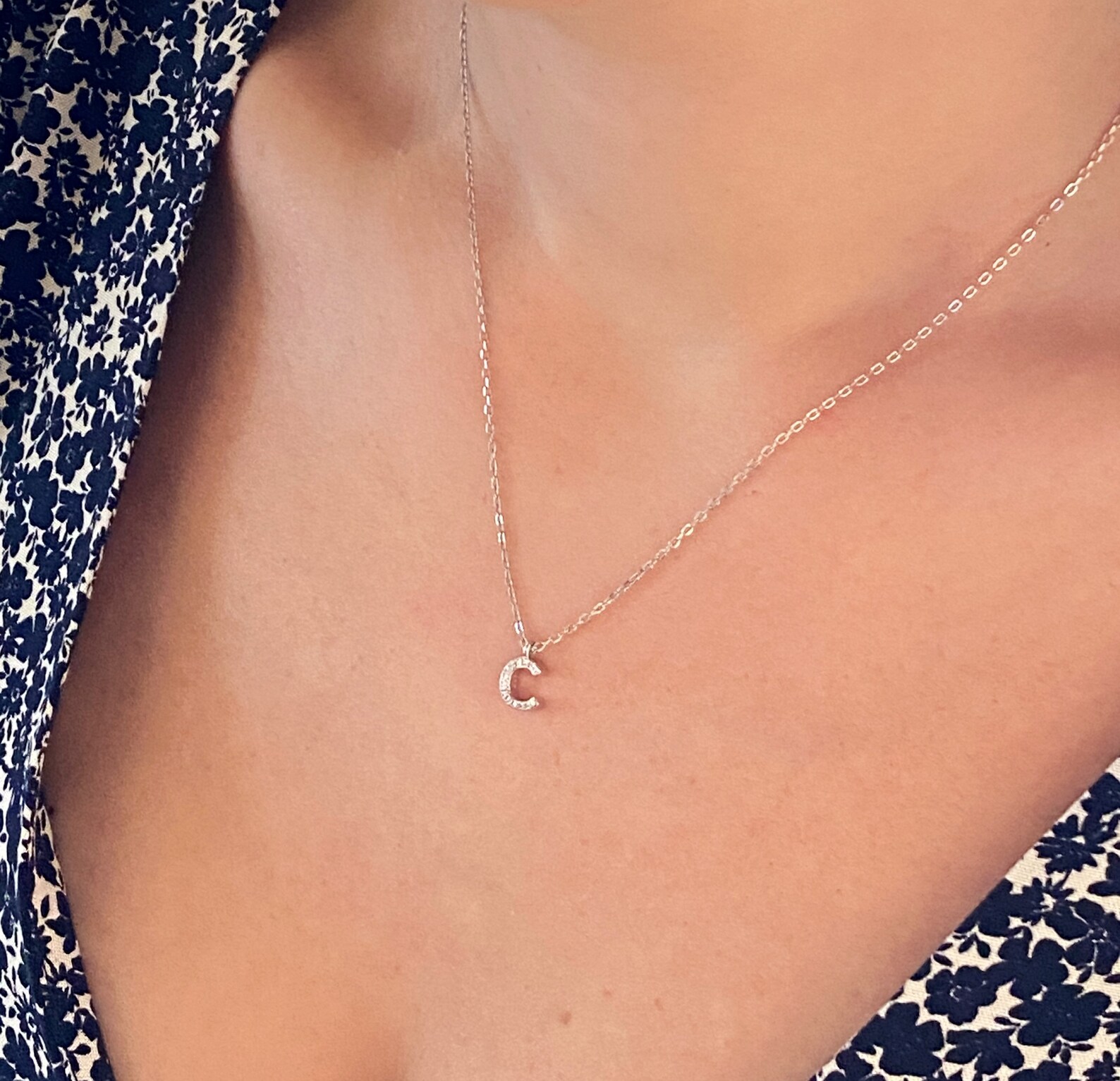 Initial C Necklace Sterling Silver Layered Initial | Etsy