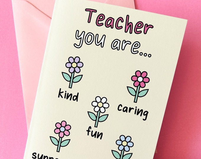Positive Flower Thank You Teacher Card School and Teacher Thank You ...