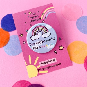 You Are Beautiful Affirmation Pin Badge | Rainbow Gift | Motivational ...