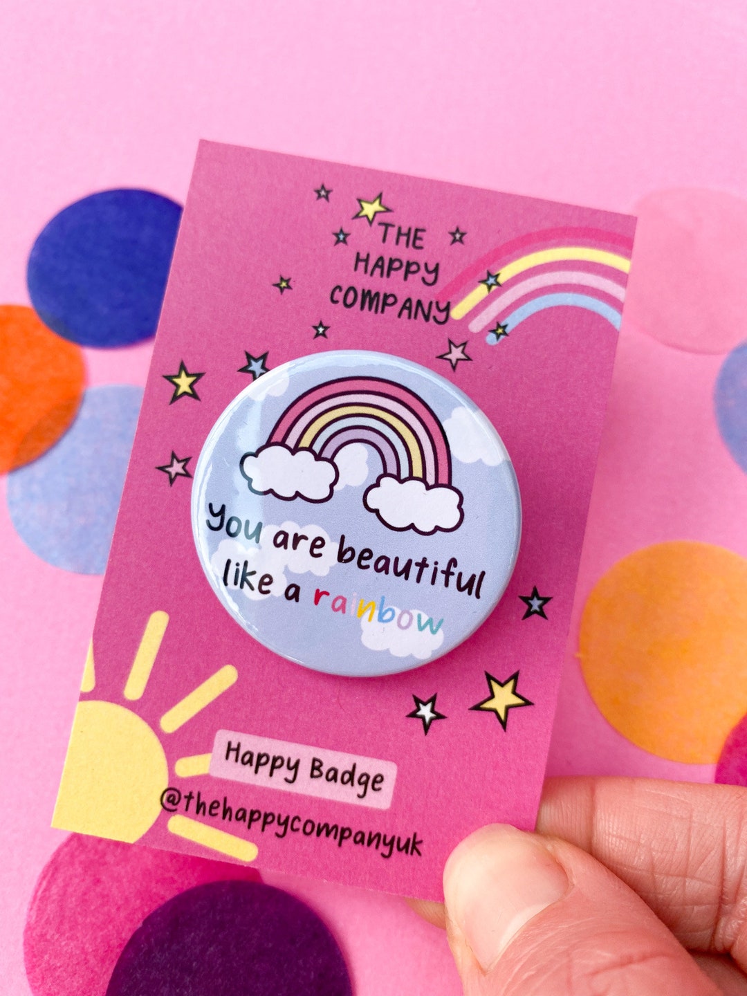 You Are Beautiful Affirmation Pin Badge Rainbow T Motivational