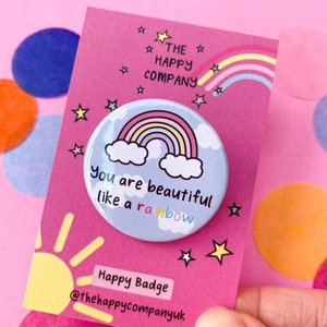 You Are Beautiful Affirmation Pin Badge | Rainbow Gift | Motivational ...
