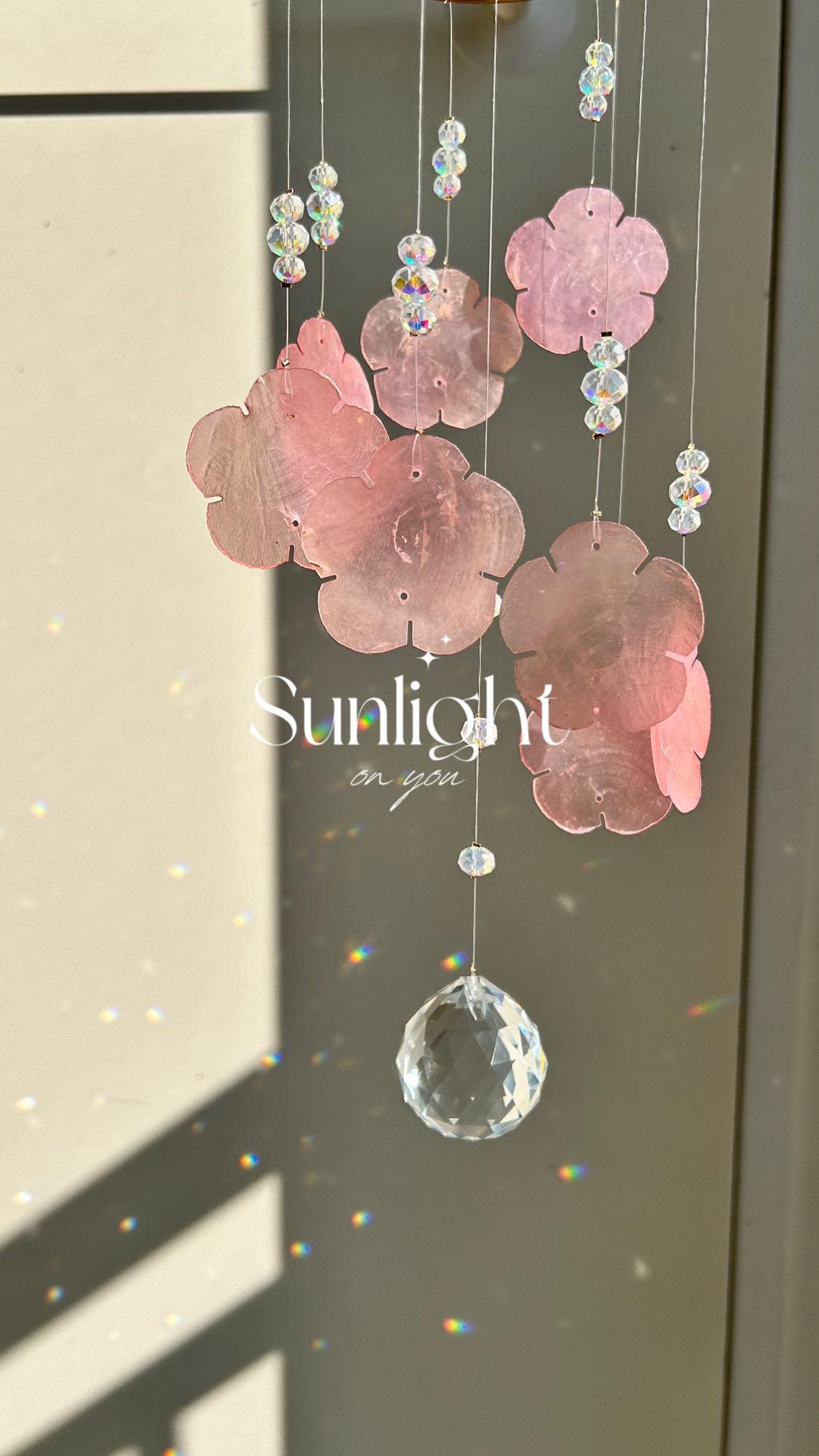Cherry Blossom Shell Sun Catcher | Crystal Prism, Handmade Mobile - Etsy