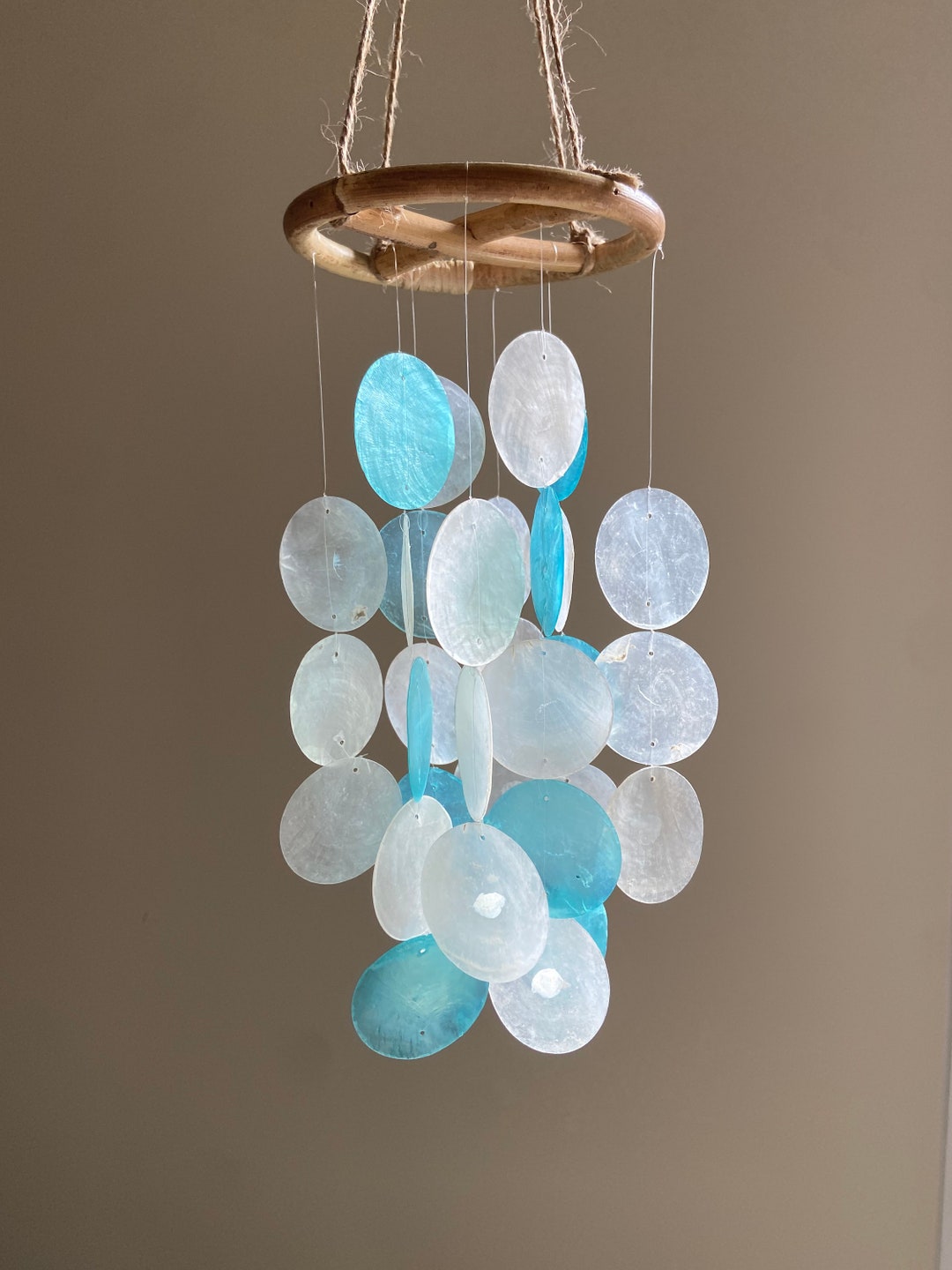 Sky Blue Capiz Shell Wind Chime Blue | Water Sound Home Decor, Capiz ...