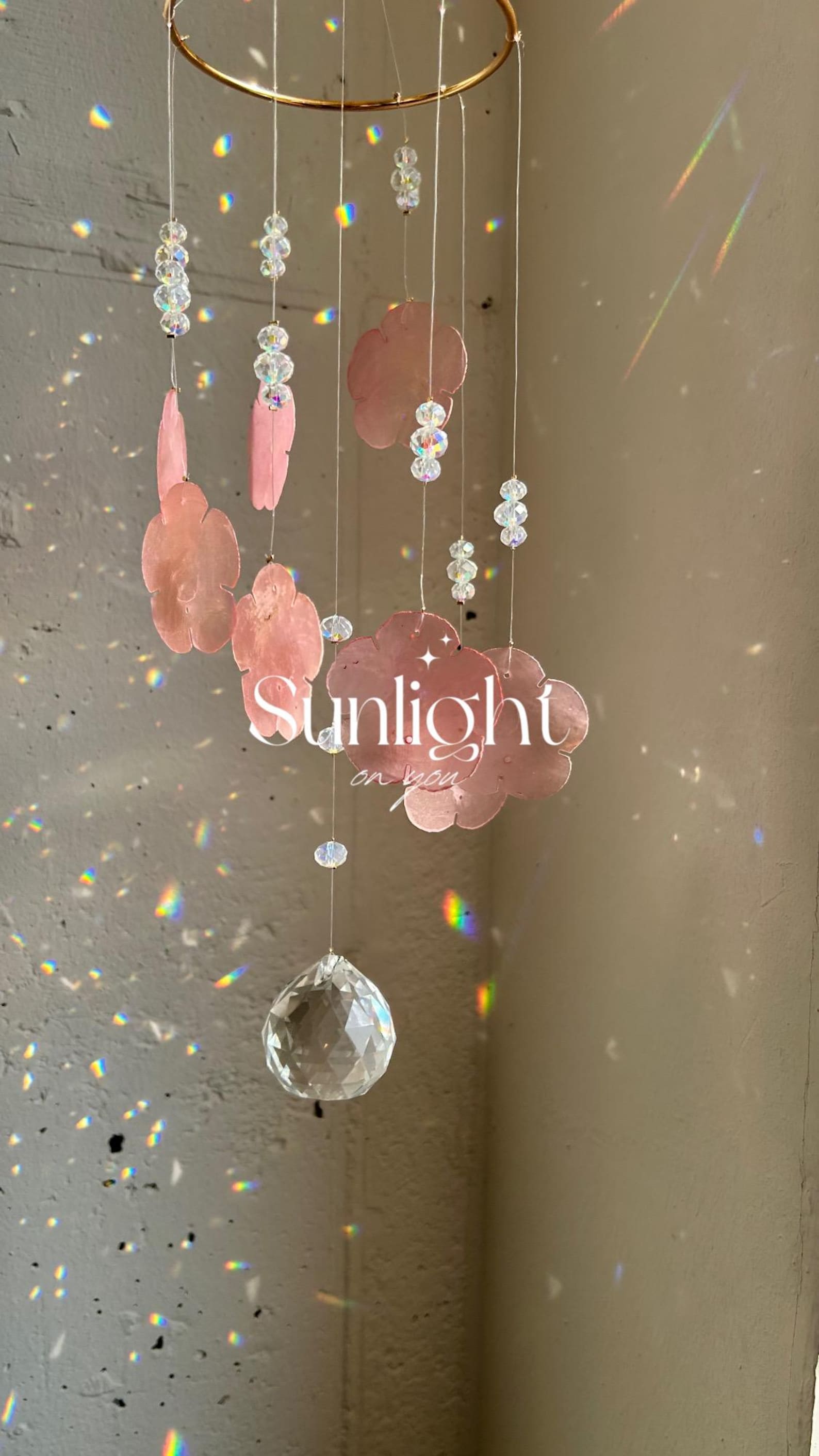 Cherry Blossom Shell Sun Catcher | Crystal Prism, Handmade Mobile - Etsy