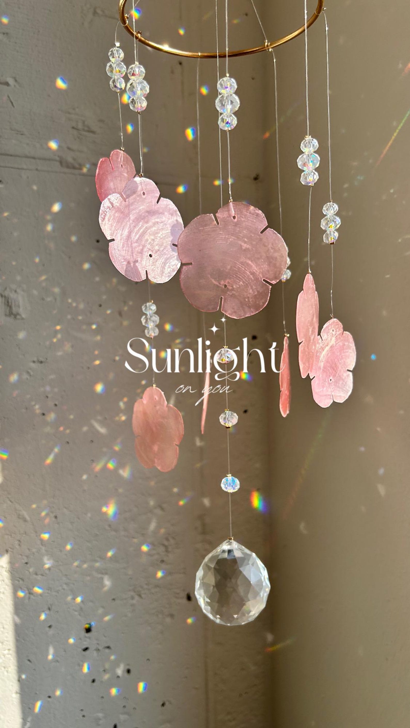 Cherry Blossom Shell Sun Catcher | Crystal Prism, Handmade Mobile - Etsy