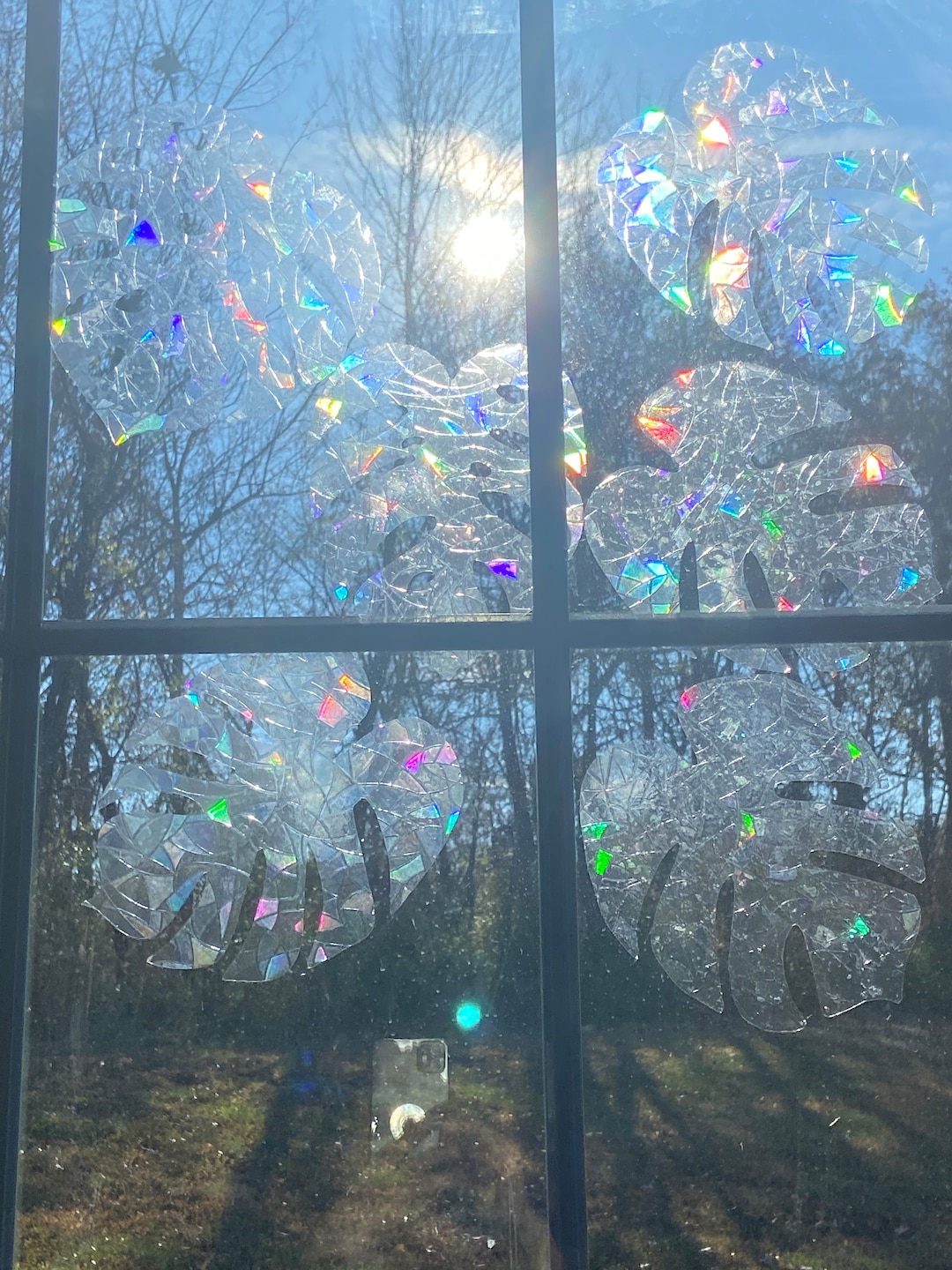 Large Rainbow Suncatcher Sticker | 6 Pieces Leaf Suncatcher, 7.5 ...