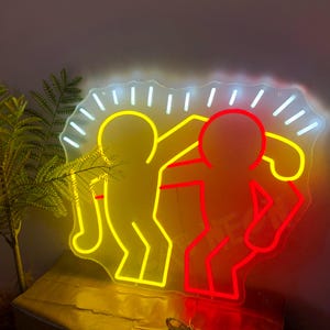 Haring Hug Neon Sign: Street Art LED Light Decor - Etsy