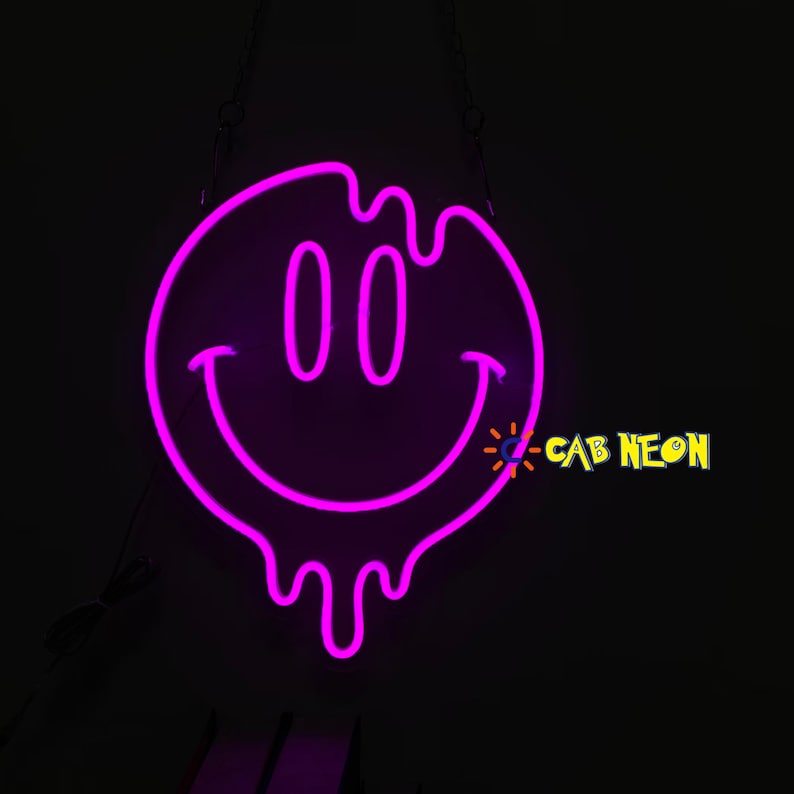 Melting Smiley Face Neon Sign: LED Wall Decor - Etsy