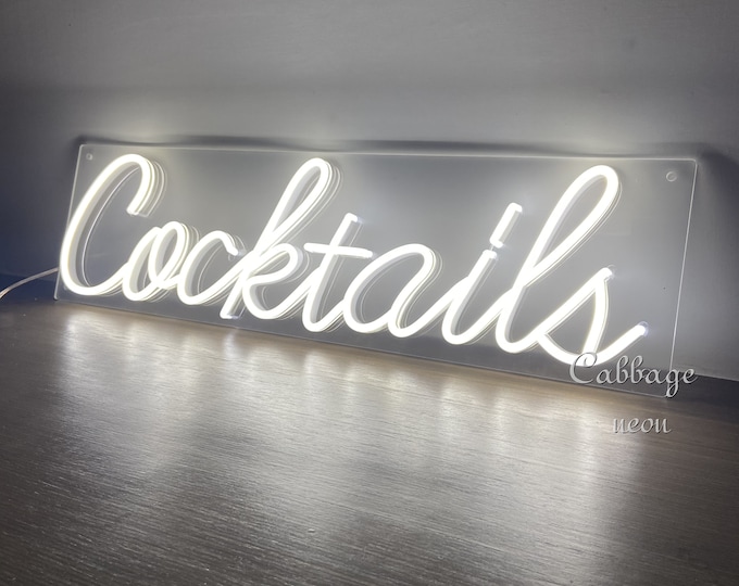 Cocktails Neon Sign, LED Light Logo, Red 'cocktails' Acrylic Box Neon ...