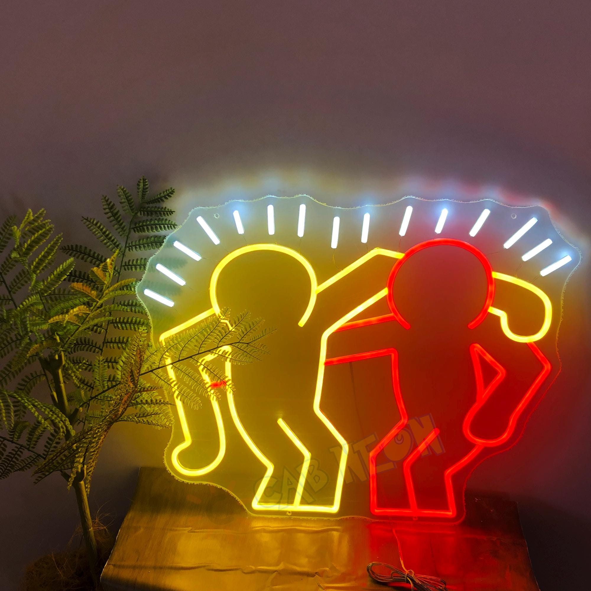 Haring Hug Neon Sign: Street Art LED Light Decor - Etsy