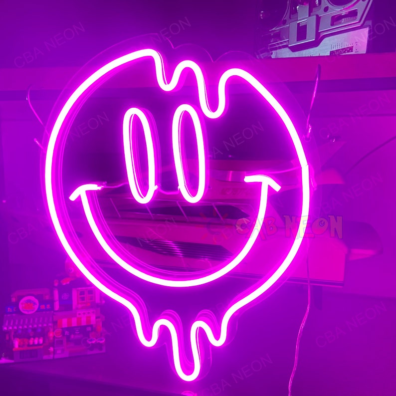 Melting Smiley Face Neon Sign: LED Wall Decor - Etsy