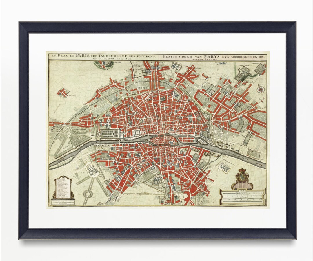 Vintage Print of Plattegrond Van Parijs ca. 17211774 by Guillaume ...