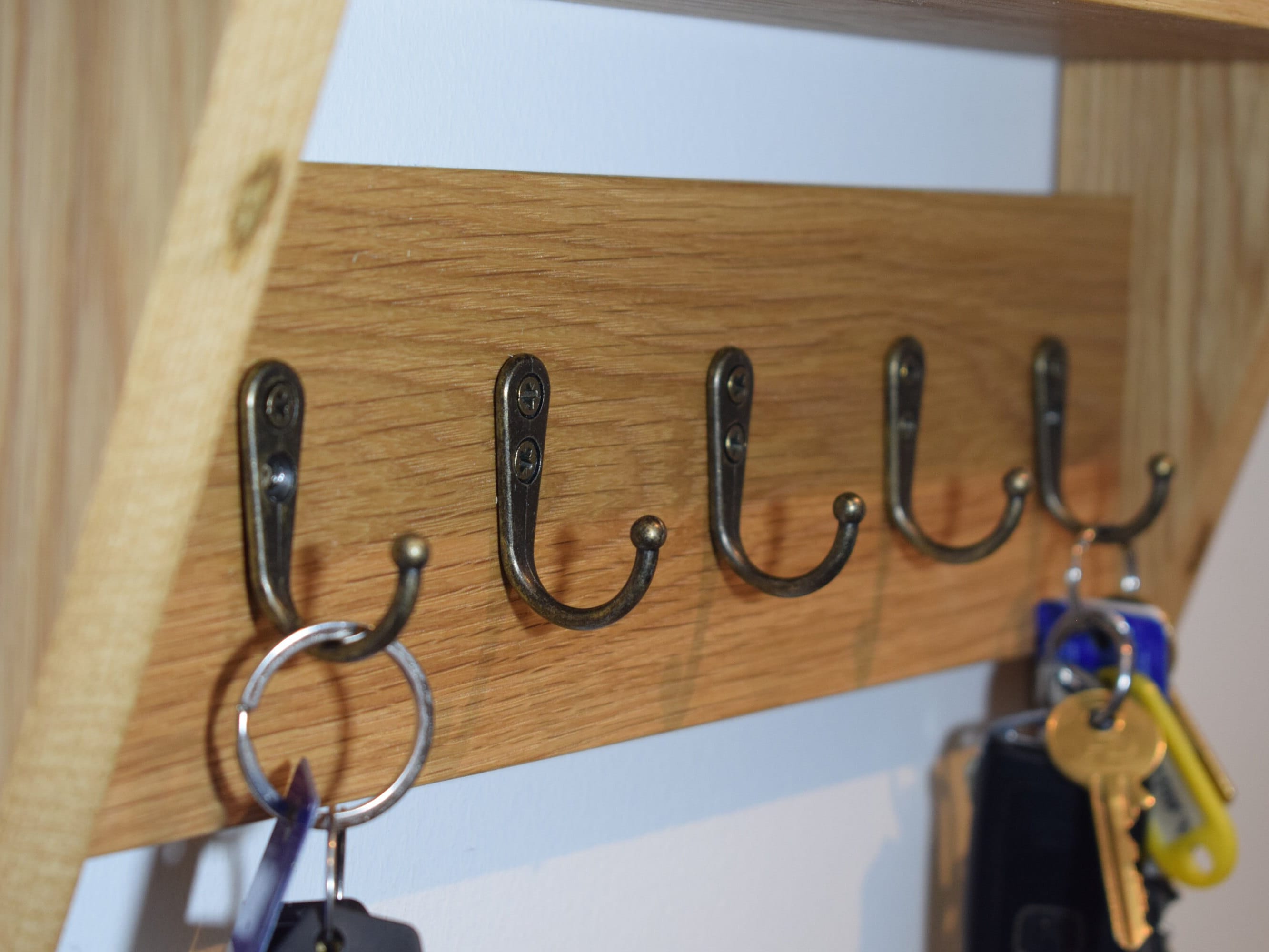 Solid Oak Key Rack With Shelf Wall Storage Vintage Key Hooks - Etsy UK