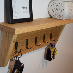 Solid Oak Key Rack With Shelf Wall Storage Vintage Key Hooks Display ...