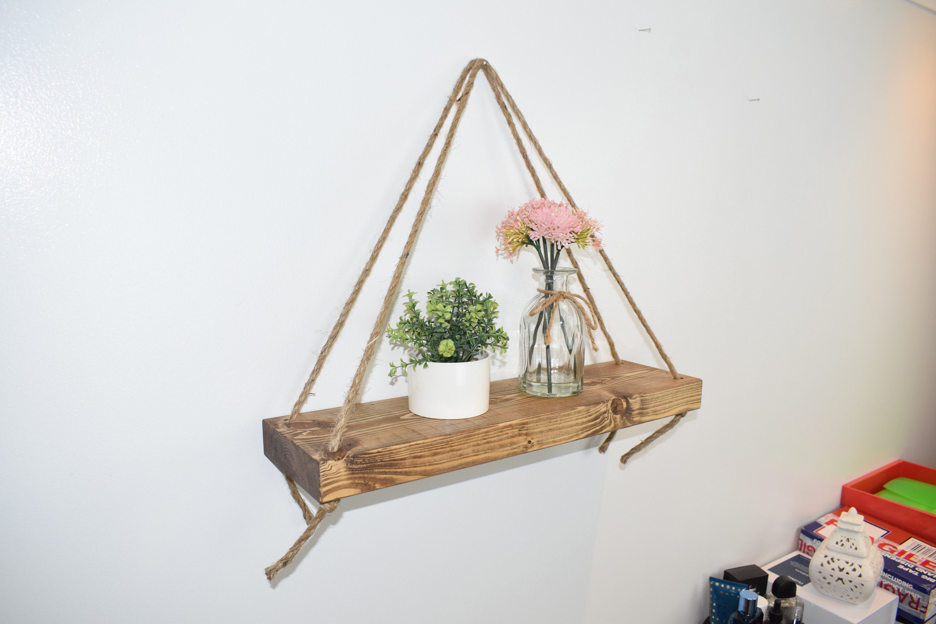 Handmade Chunky Wooden Hanging Rope Shelf Rustic Reclaimed | Etsy