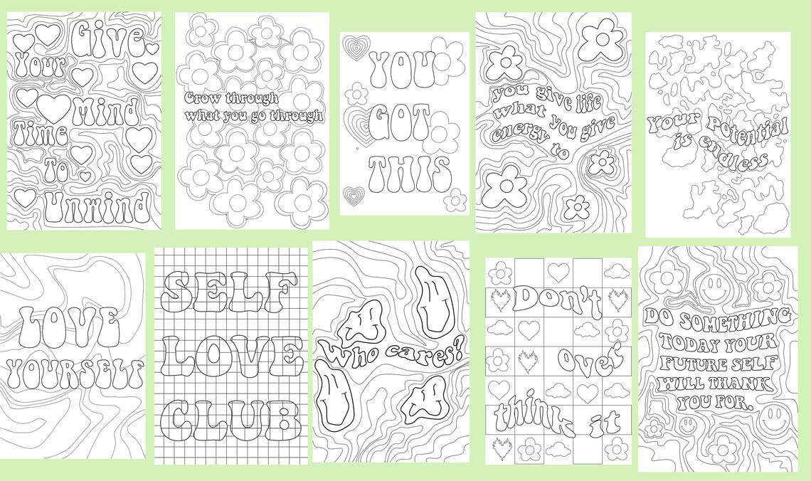 10 Page Positive Reminders Colouring Pages Mental Health | Etsy