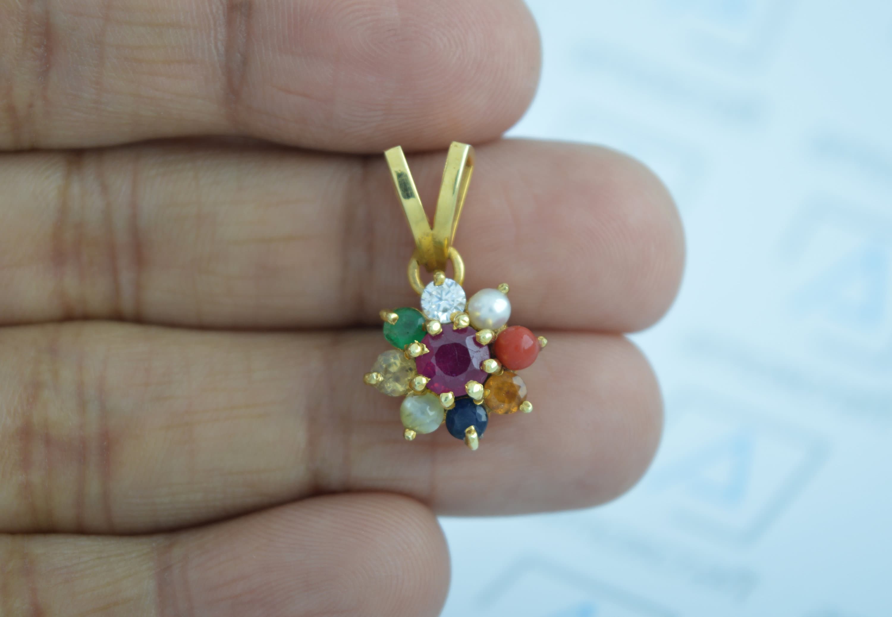 Natural 9 Gems navratna Navagraha Gemstones Pendant - Etsy
