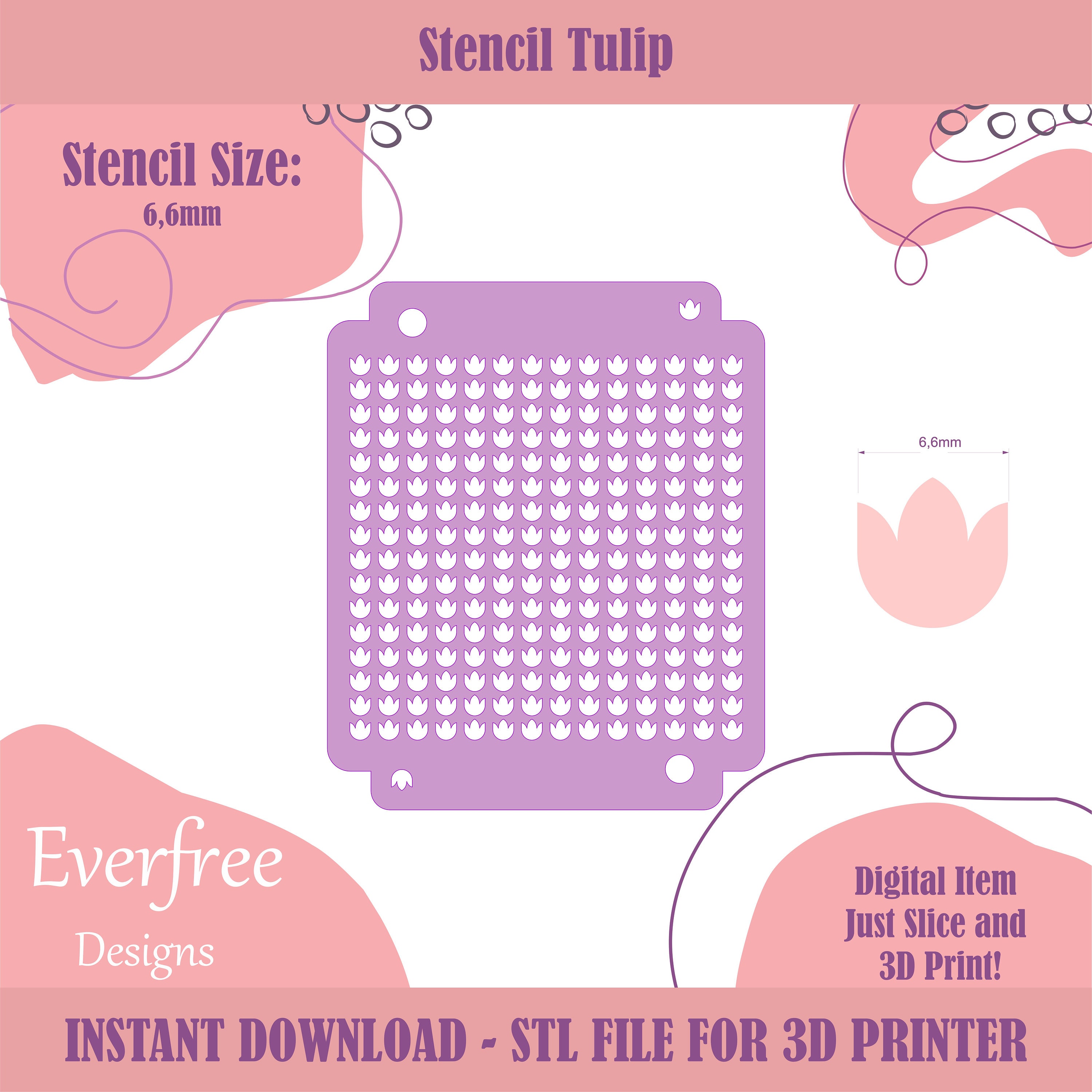Tulip Sprinkle Stencil Floral Stencil STL File Cookie Stencil Flower ...