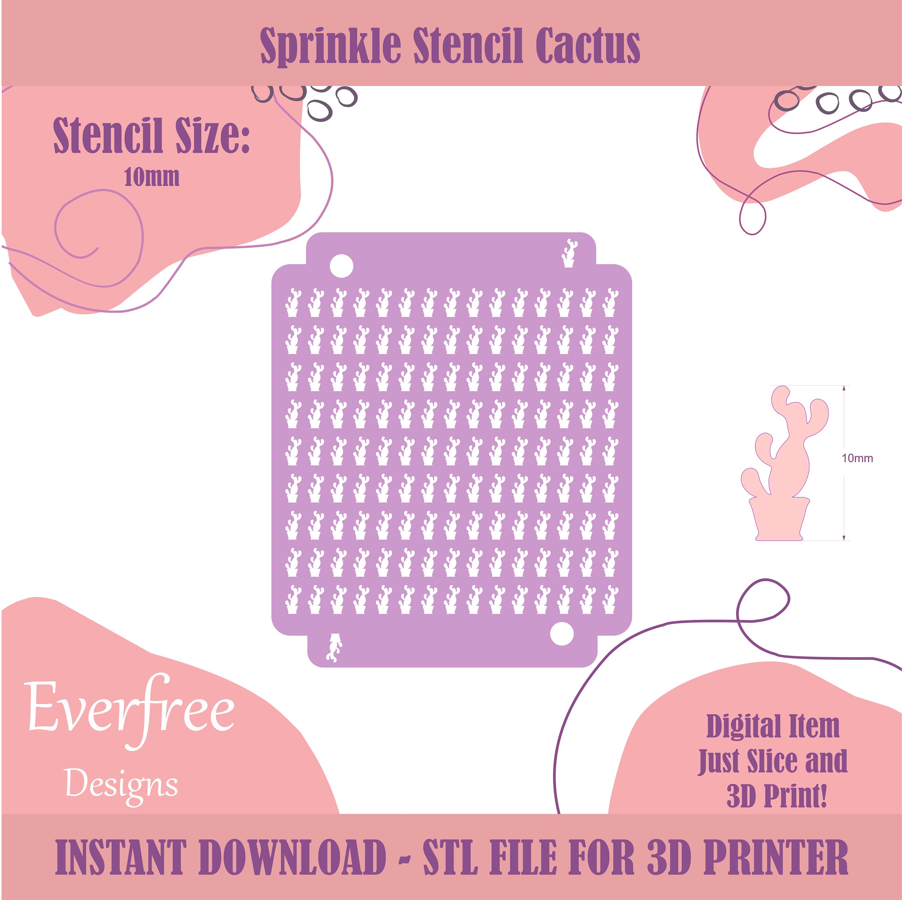 Cactus Sprinkle Stencil Floral Stencil STL File Cookie Stencil Summer Stencil Nature STL 3D ...