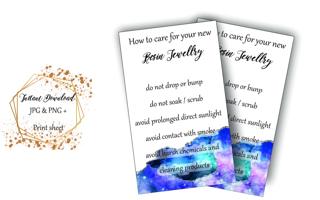 READY TO PRINT Handmade Resin Jewelry Care Card Printable Client ...