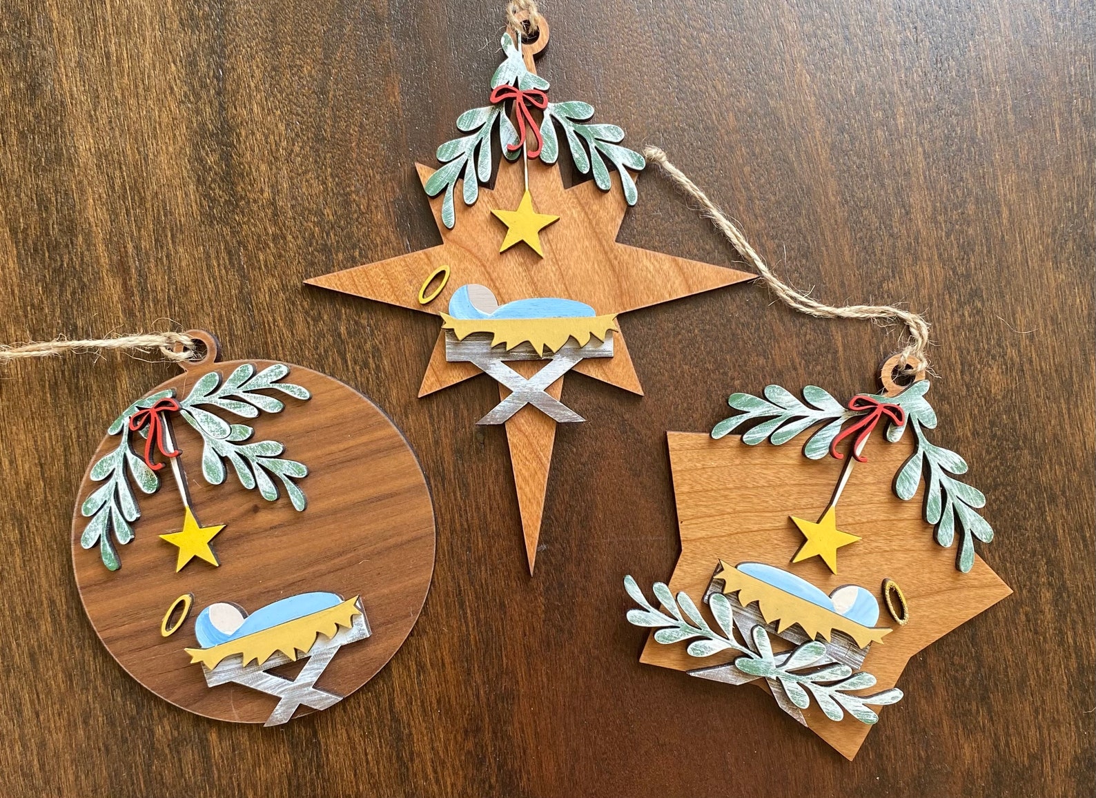 Hand Painted Wooden Manger Ornaments / Manger Ornament / Christmas ...