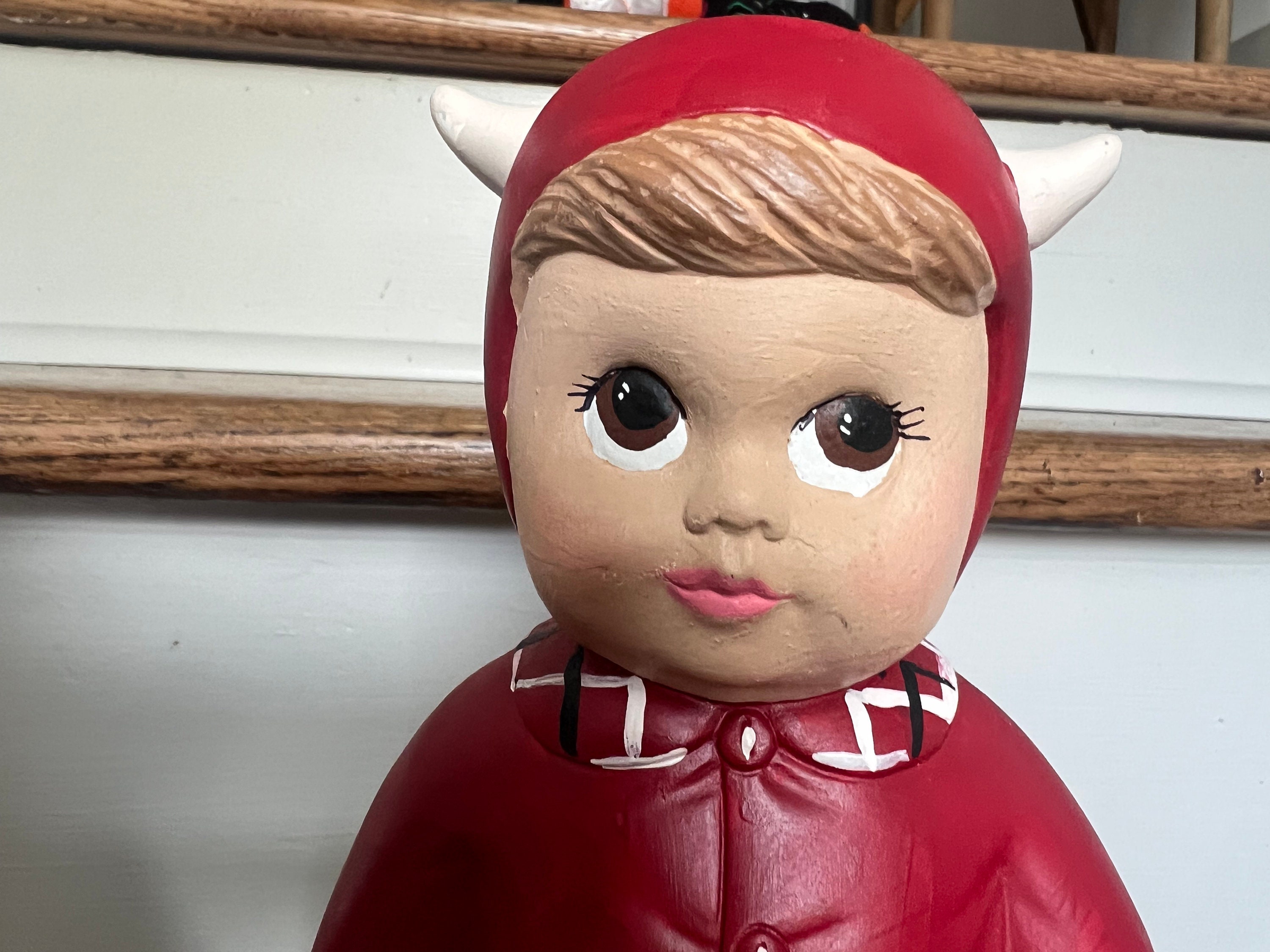 Vintage Ceramic Devil Boy and Witch Girl Trick or Treaters on Base Hand ...