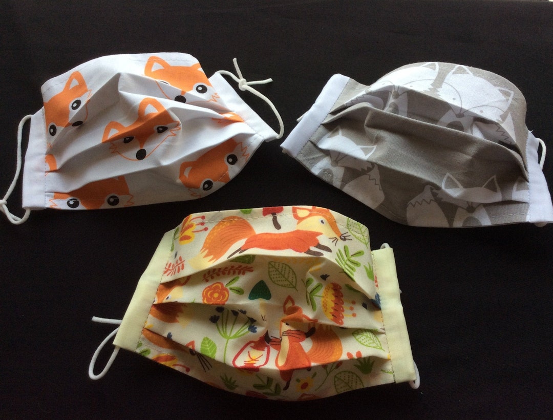 Fox Face Mask / Face Covering / Pleated Style / Two Layers / Reusable ...
