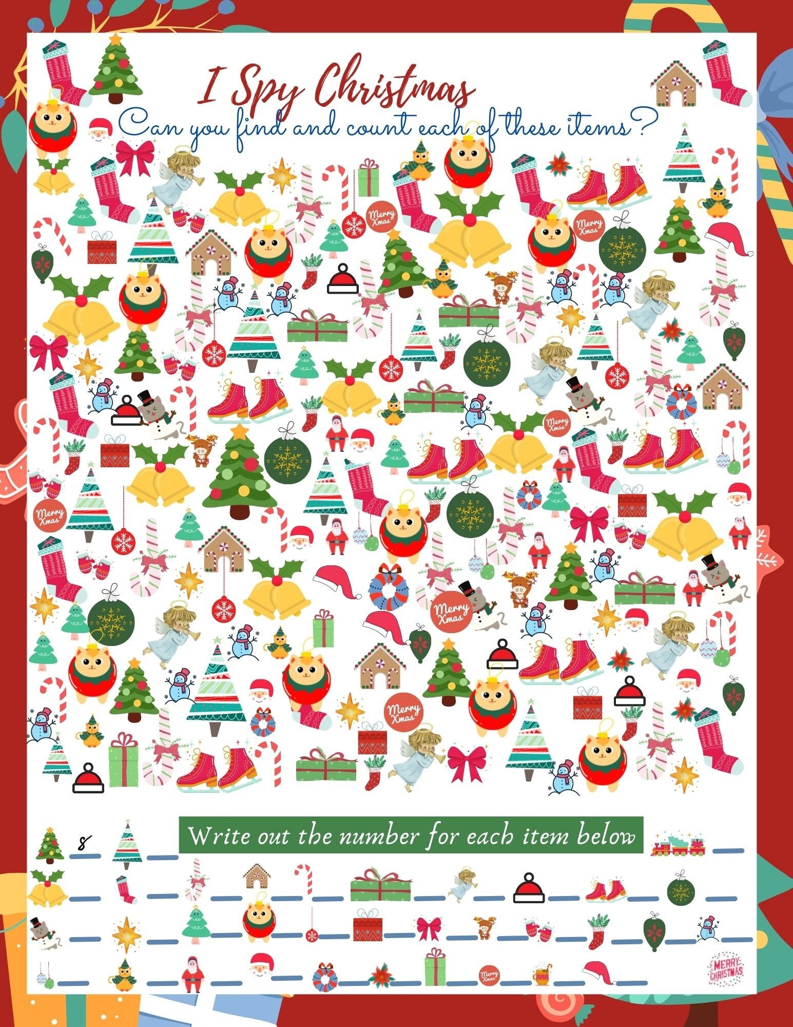 Printable Christmas I Spy Activity Sheet Instant Download | Etsy