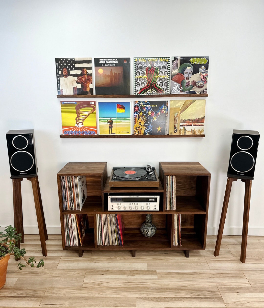 Floating Quad Record Ledge / Solid Hardwood Shelf / Vinyl Shelf / LP ...