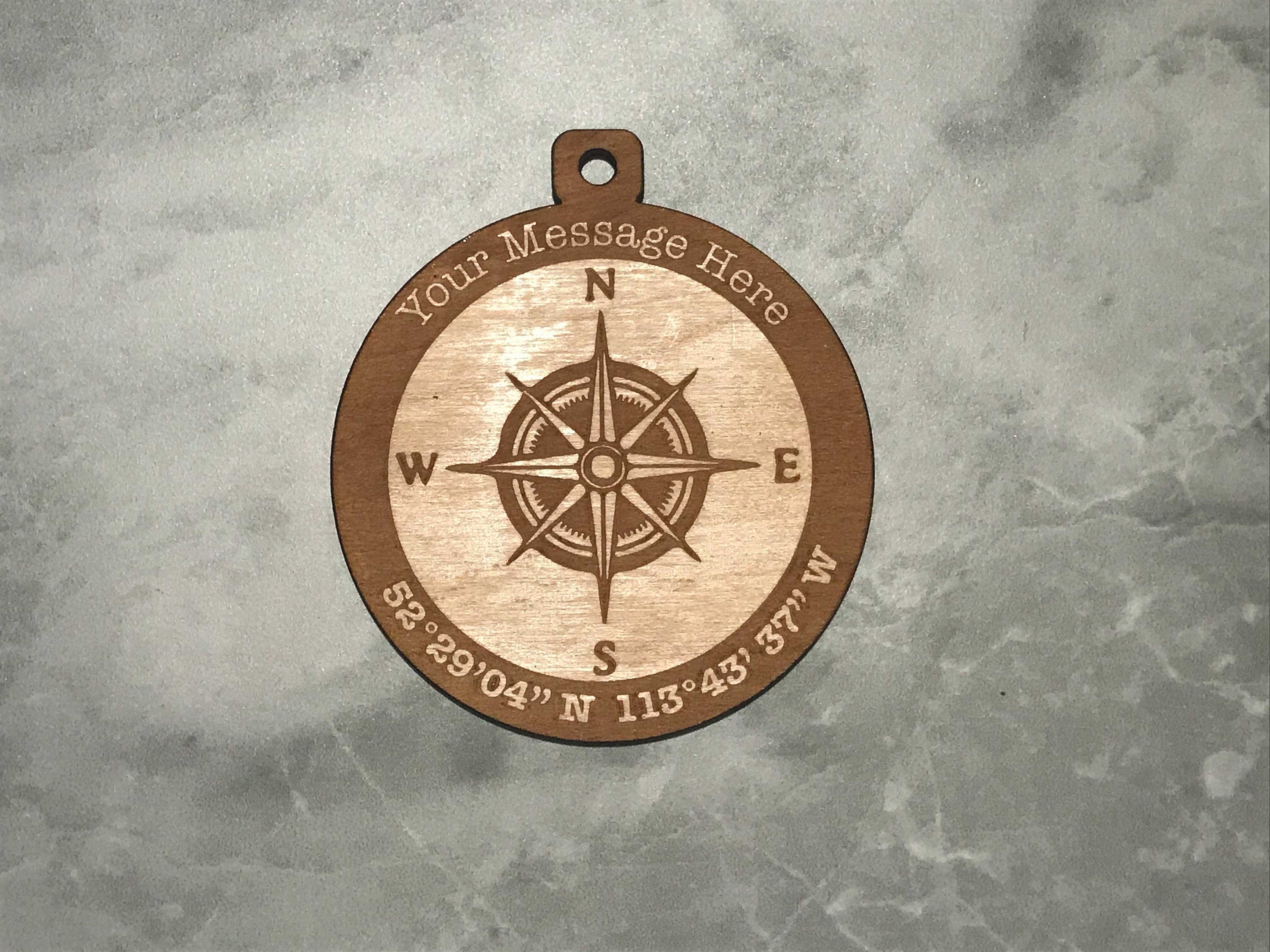 Personalize Compass Rose Ornament or Coaster | Latitude and Longitude ...
