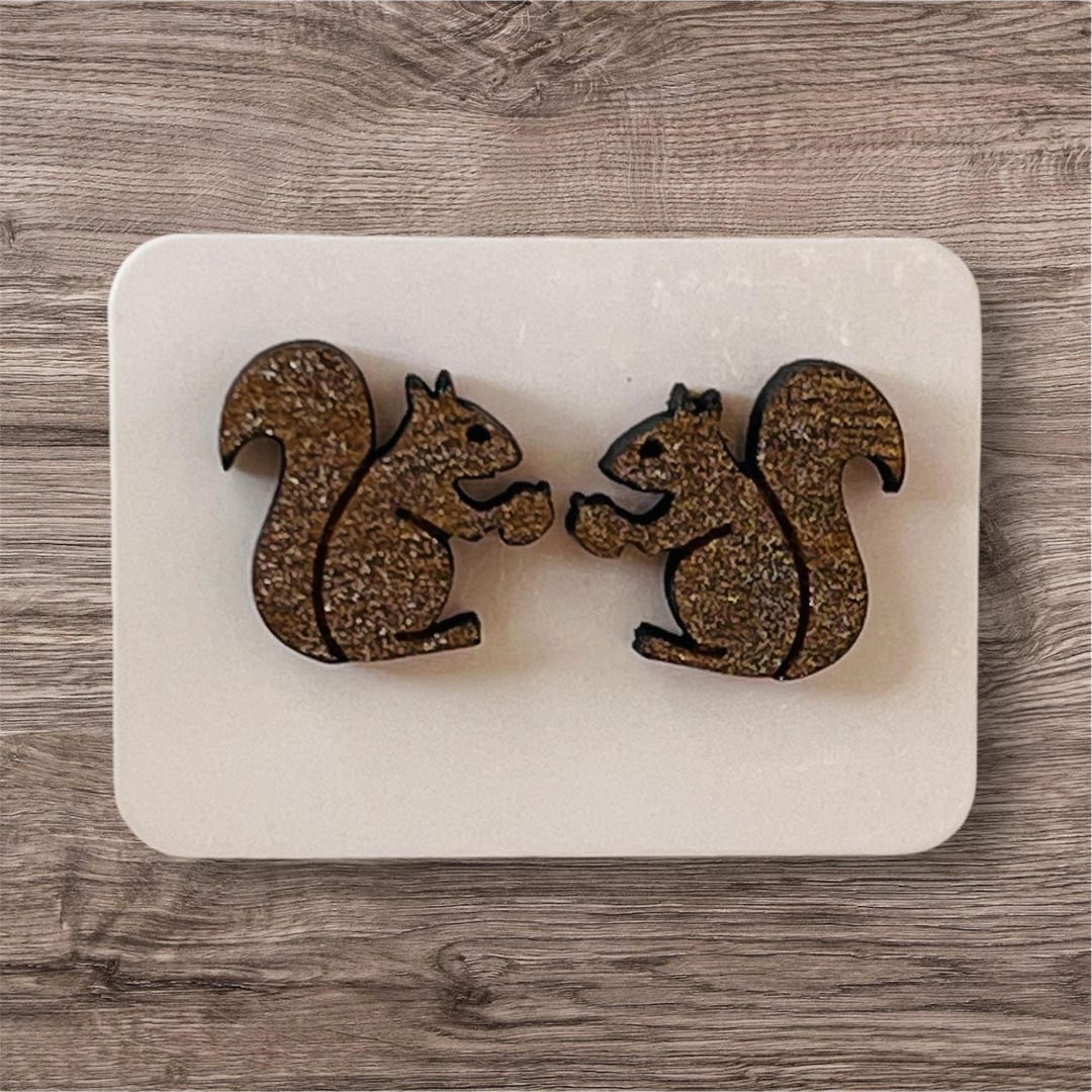 Squirrel Wooden Stud Earrings. - Etsy