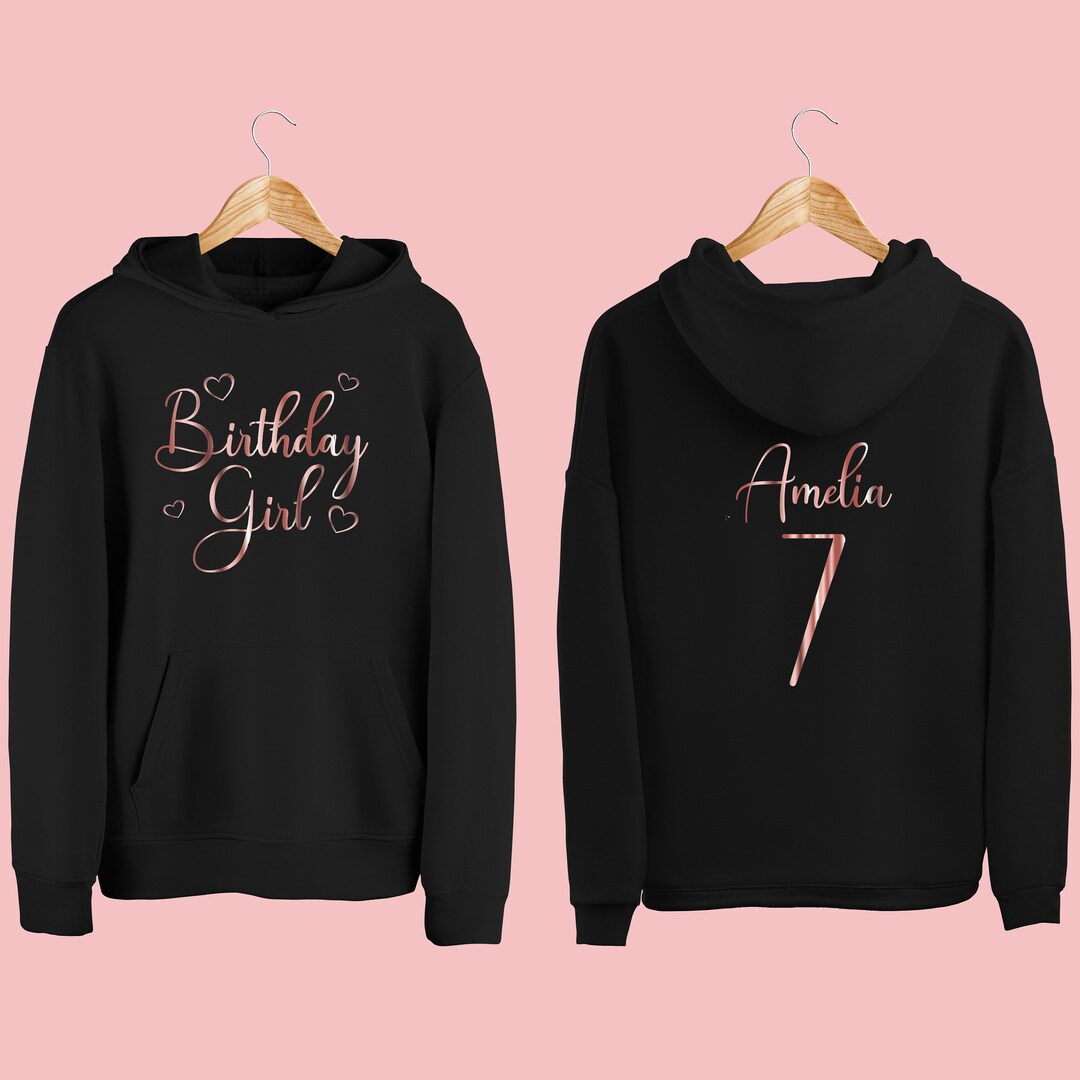 Cute Personalised Birthday Girl Hoodie for Girls - Custom Name and Age ...