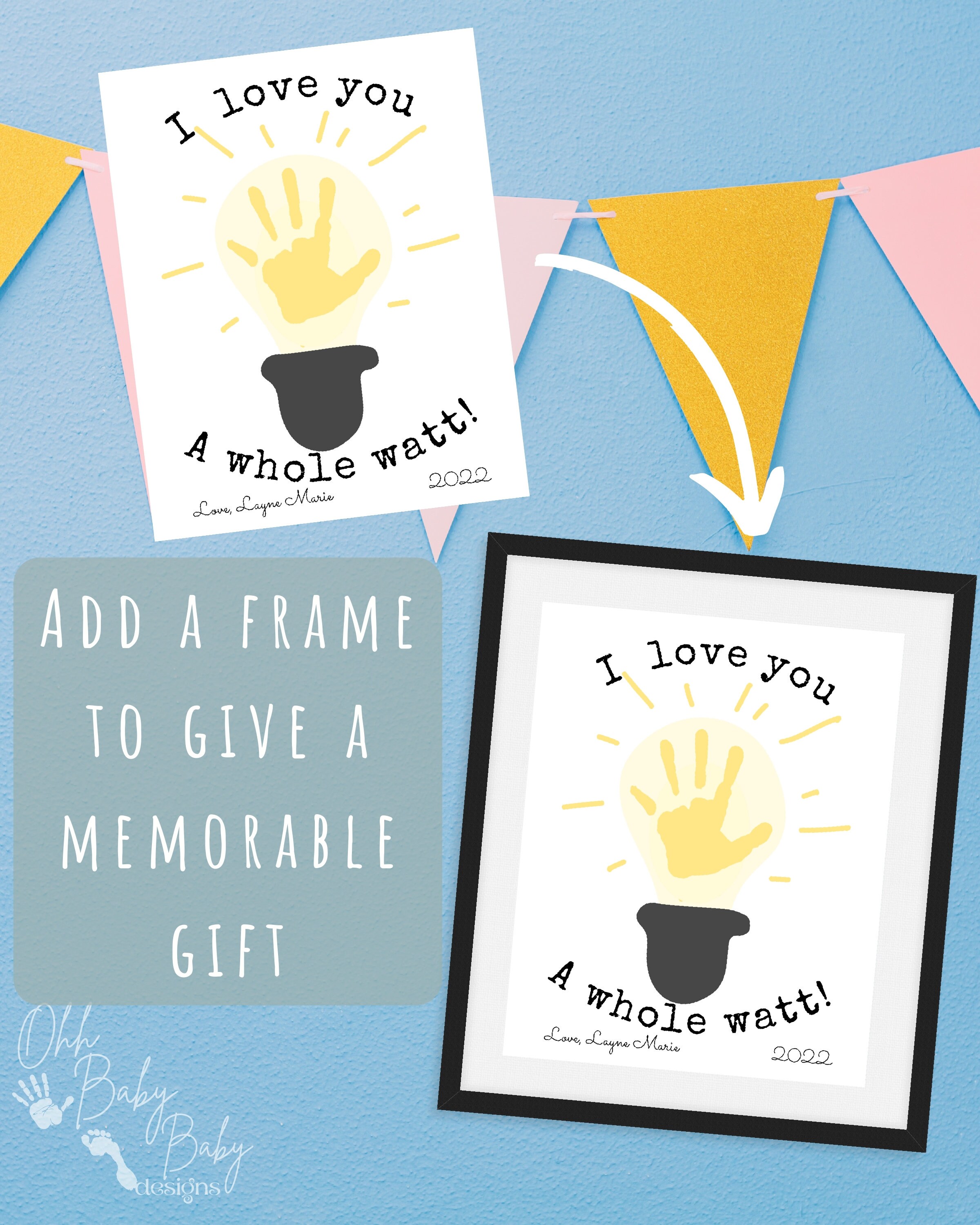 I Love You A Whole Watt Hand Print Card/hand Print Keepsake/ Custom ...