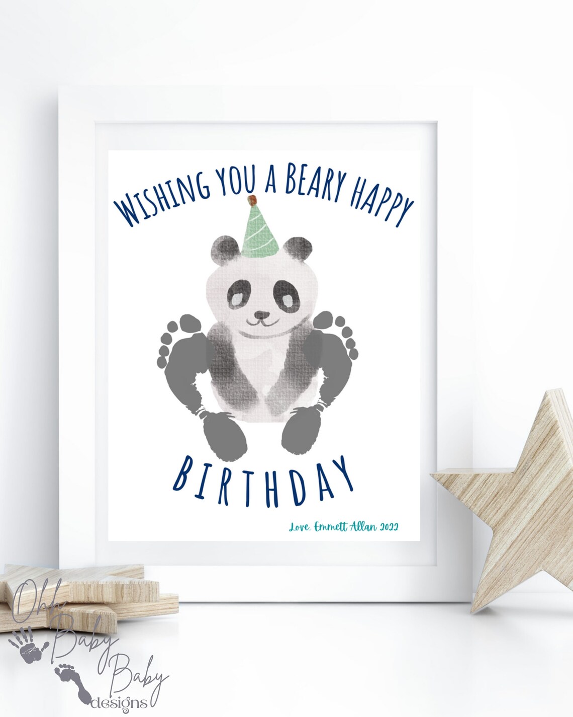 Wishing You A Beary Happy Birthday Foot Print Card/birthday | Etsy
