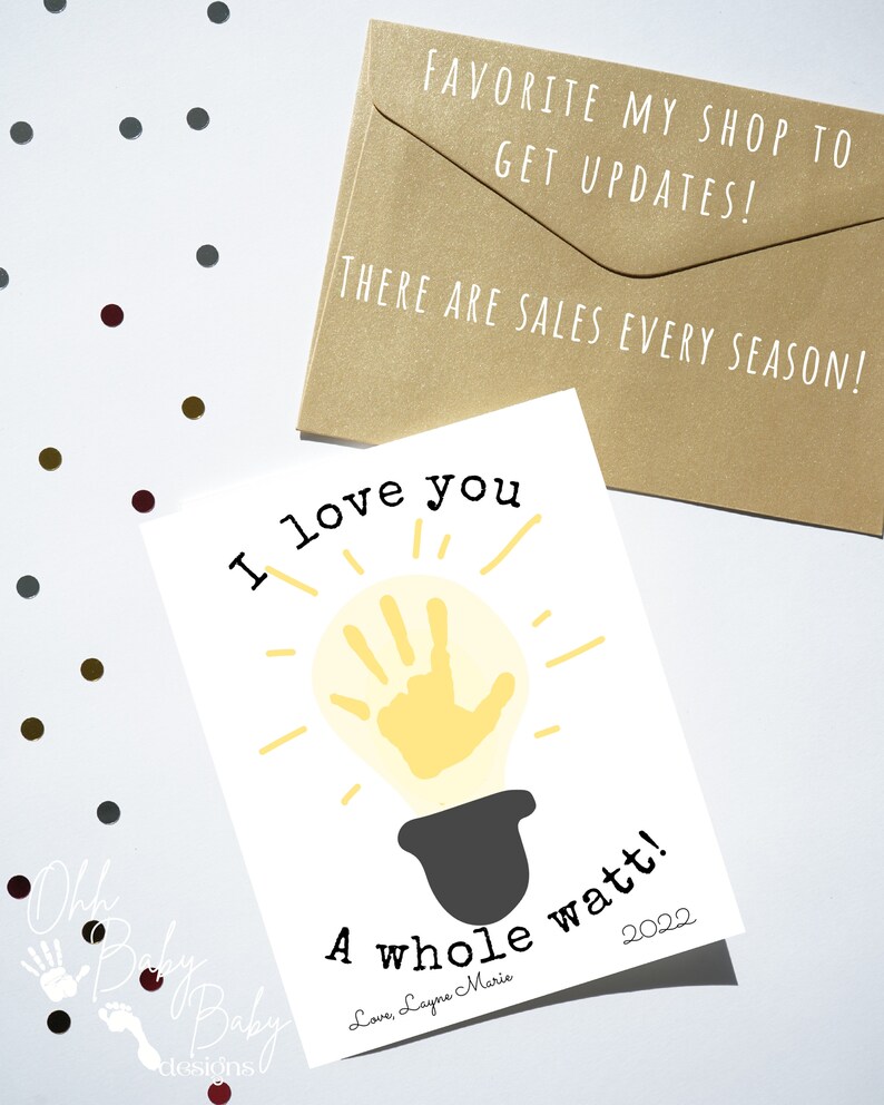 I Love You A Whole Watt Hand Print Card/hand Print Keepsake/ Custom ...
