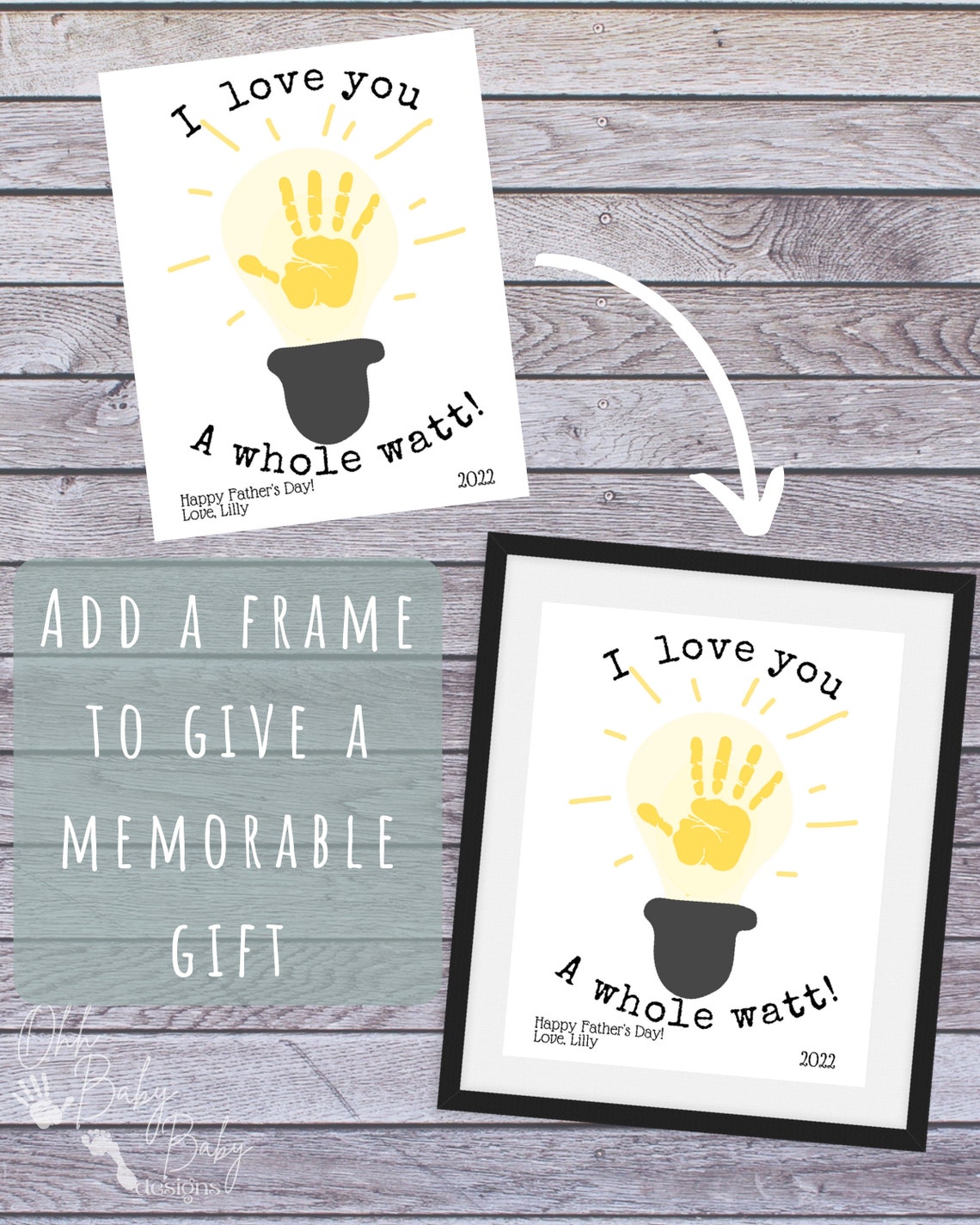 I Love You A Whole Watt Hand Print Father's Day Card/father's Day ...