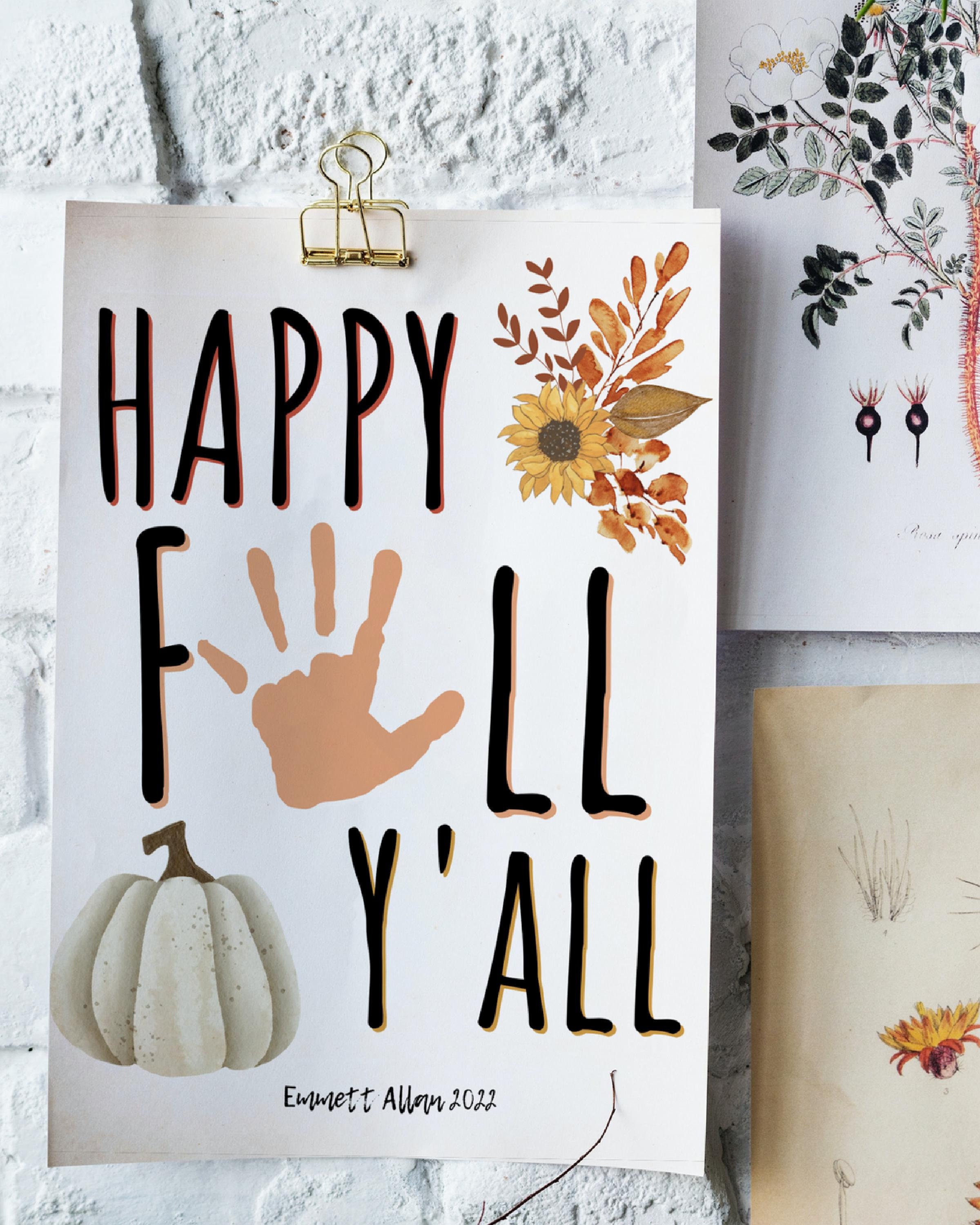 Happy Fall Y'all Hand Print Craft/ Hand Print Keepsake/ DIY Fall Craft ...